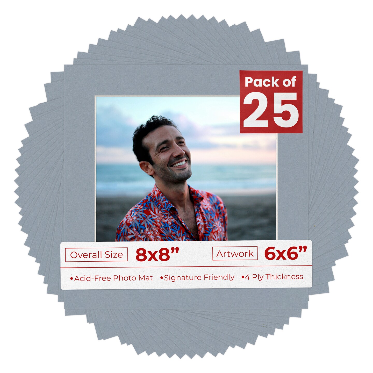 Mid Grey Mat Board for 8x8 Frames - Fits 6x6 Photos, Color: Grey, Count ...