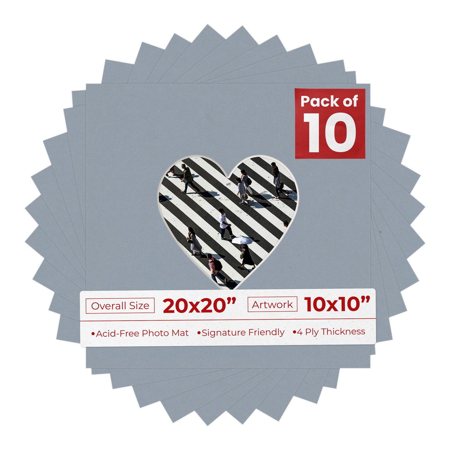 Mid Grey Mat Board for 20x20 Frames - Heart Opening for 10x10 Photos ...