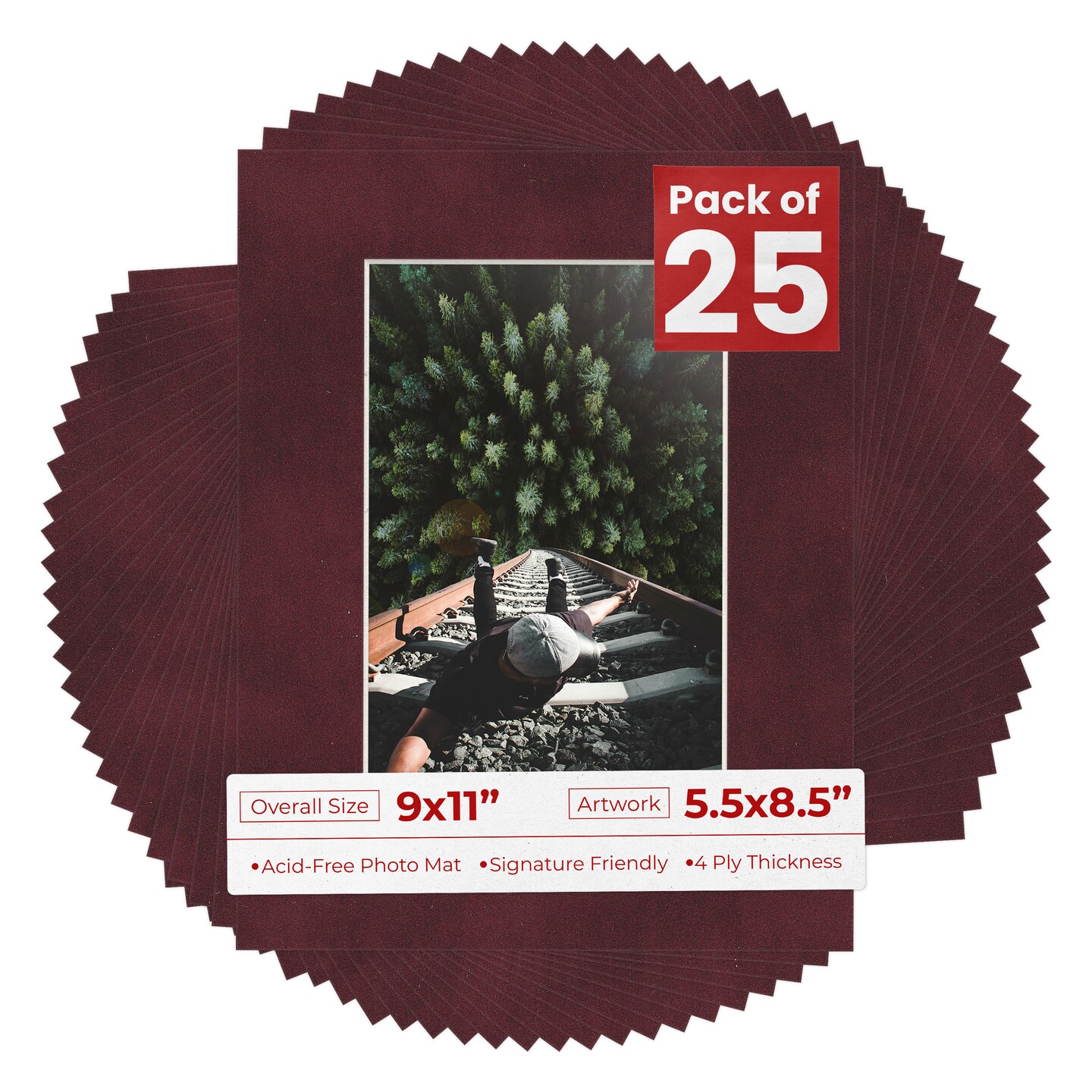 Dark Red Suede Mat Board for 9x11 Frames - Fits 5.5x8.5 Photos, Color ...