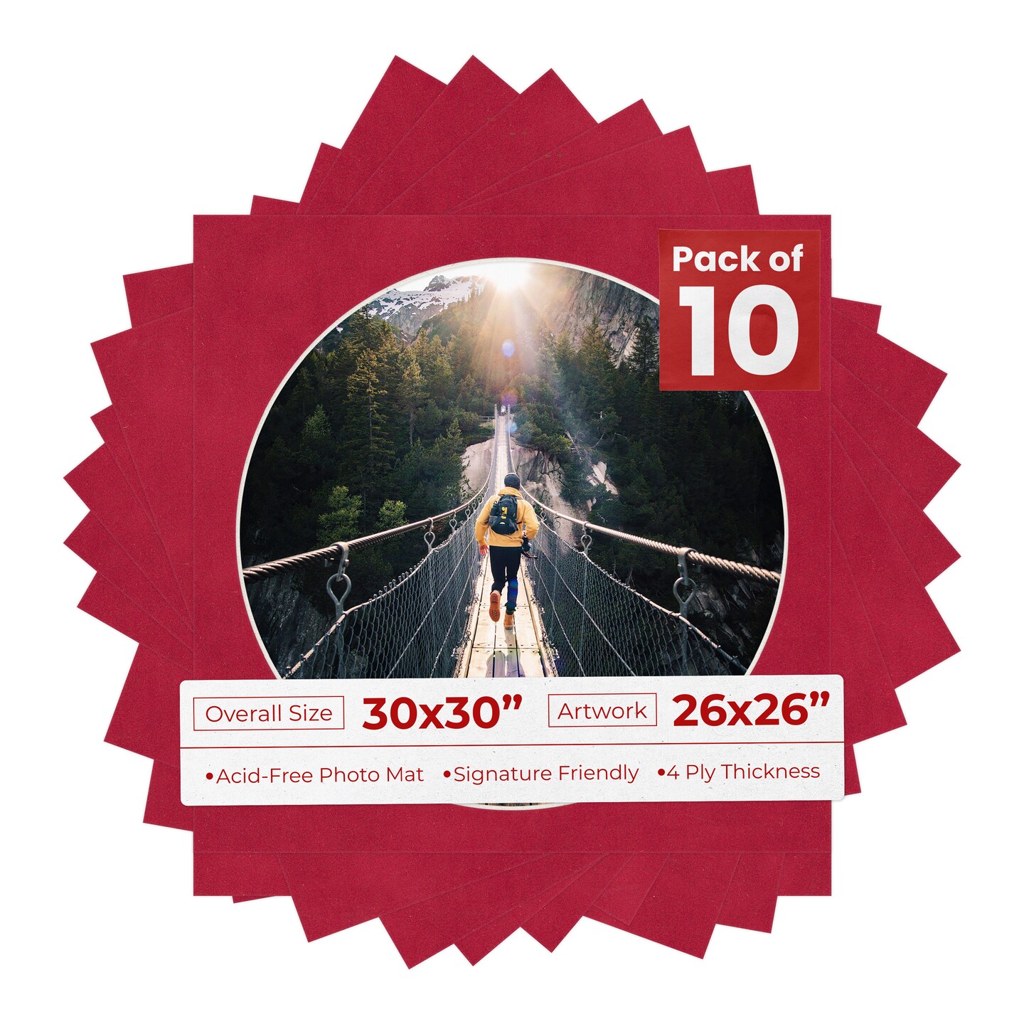 Red Suede Mat Board for 30x30 Frames - Circle Opening for 26x26 Photos ...