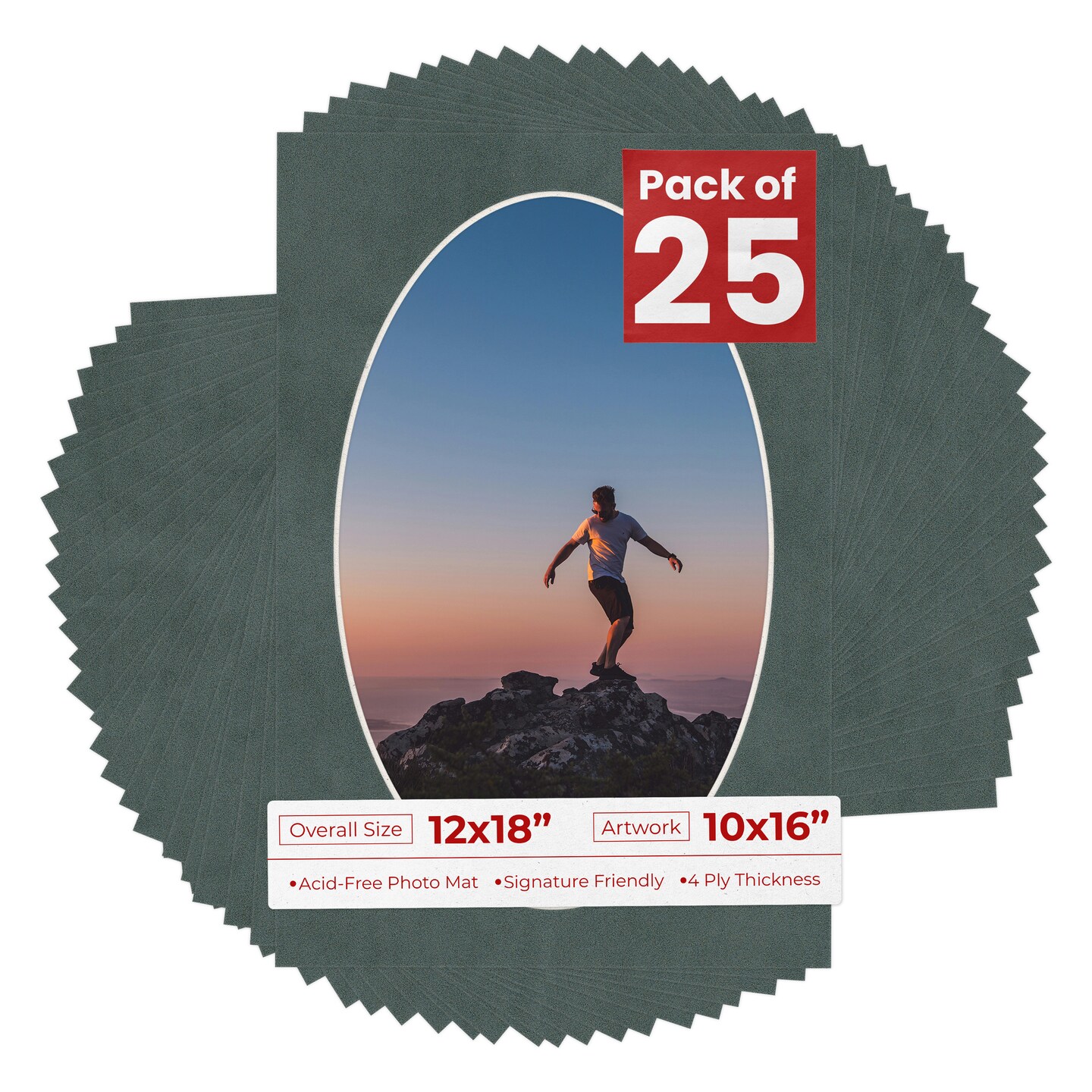 Dark Grey Suede Mat Board for 12x18 Frames - Oval Opening for 10x16 ...