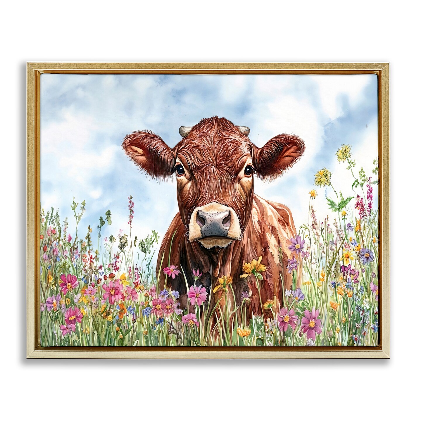 Stupell Industries Angus Cow in Field Of Flowers Floating Frame By ...