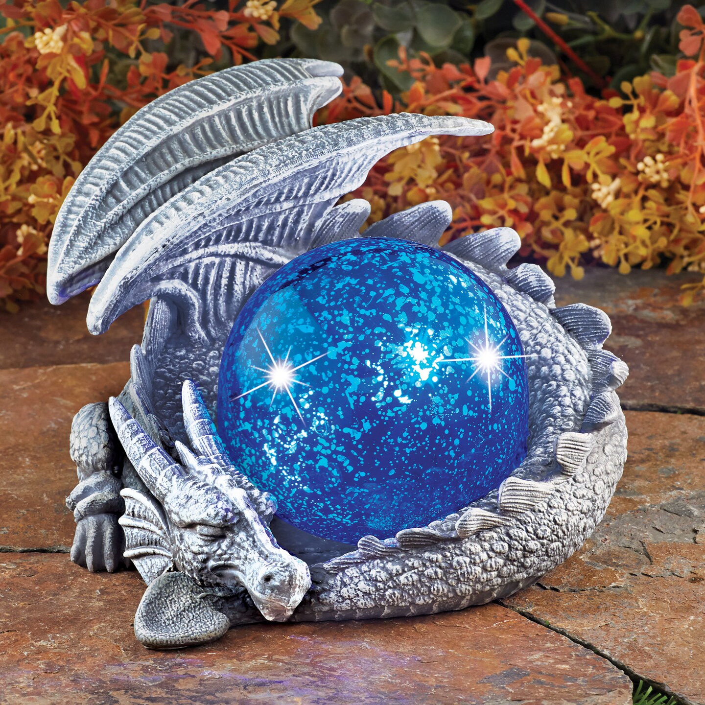 Collections Etc Dragon with Solar Powered Gazing Ball Garden Statue ...