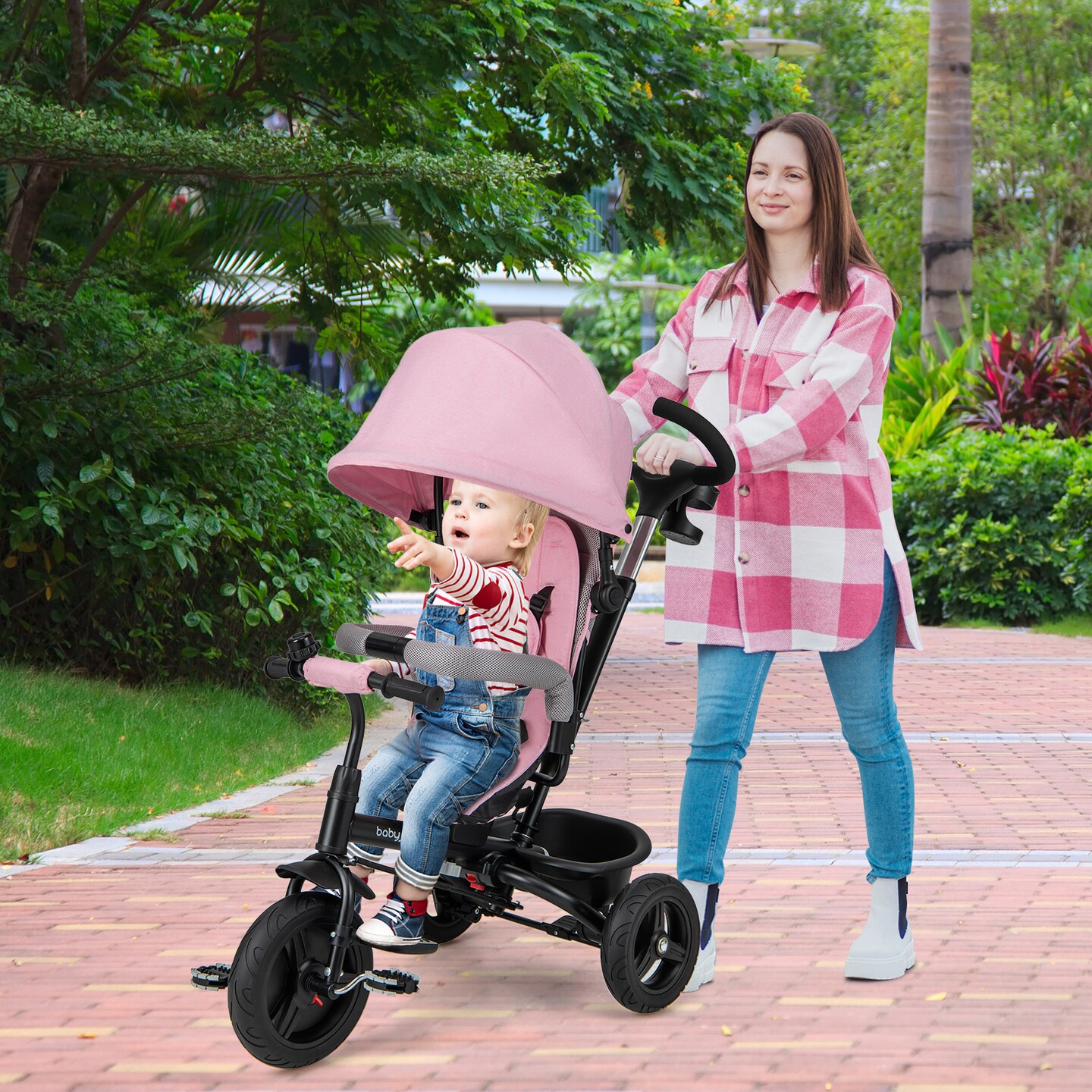 4-in-1 Baby Tricycle Toddler Trike with Reversible Seat and 5-Point ...