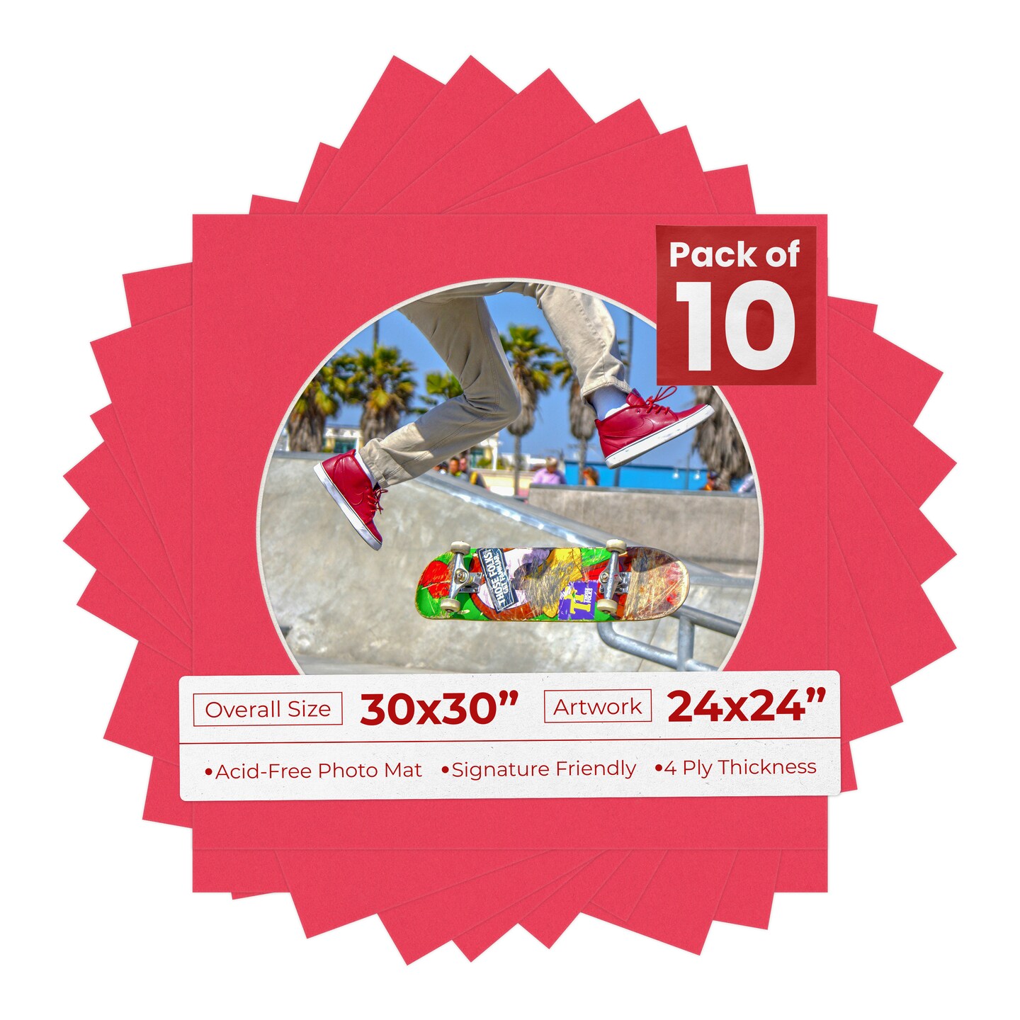Cardinal Red Mat Board for 30x30 Frames - Circle Opening for 24x24 ...