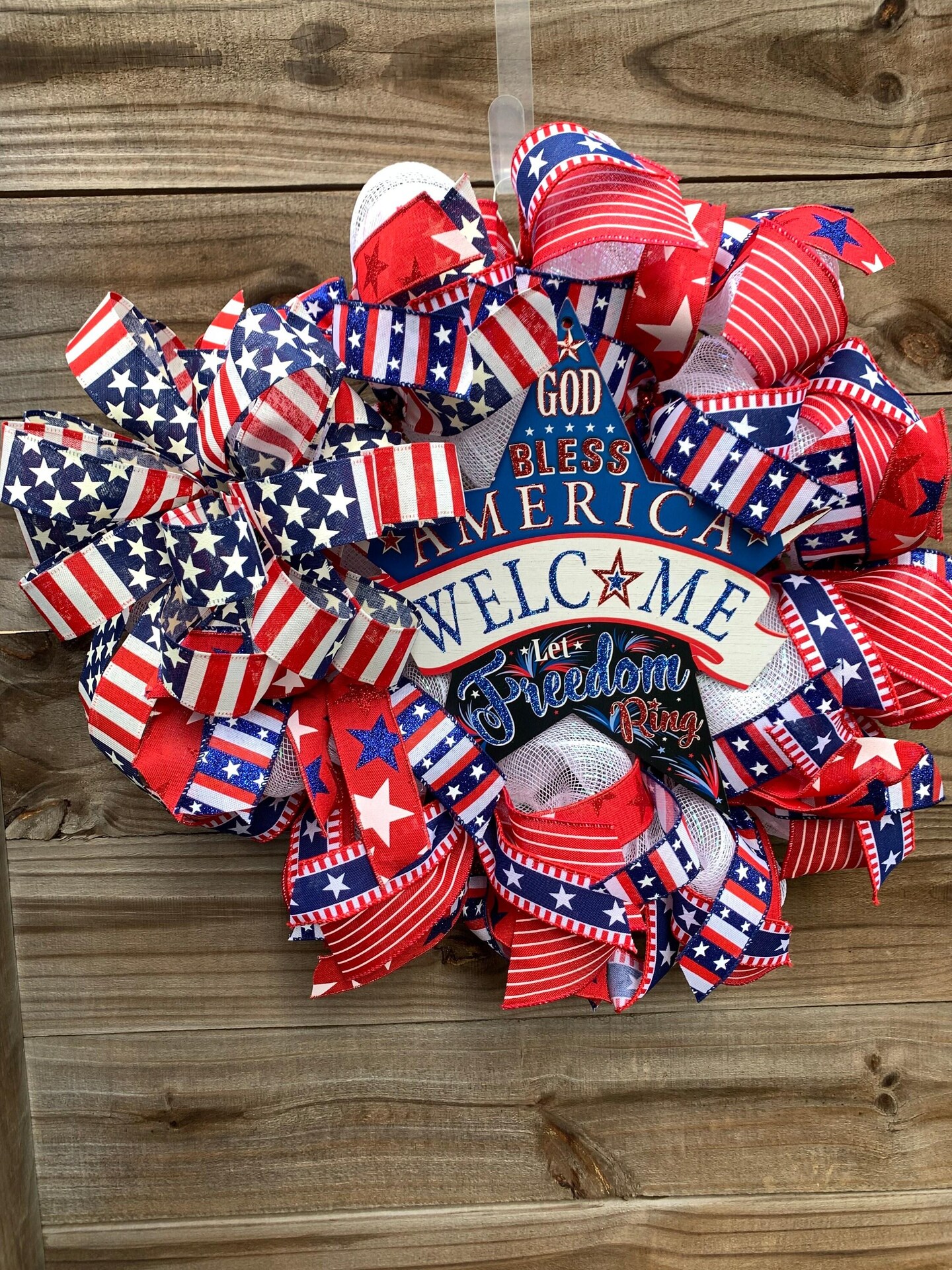 Patriotic wreath for front door, Memorial Day wreath, 4th of July ...
