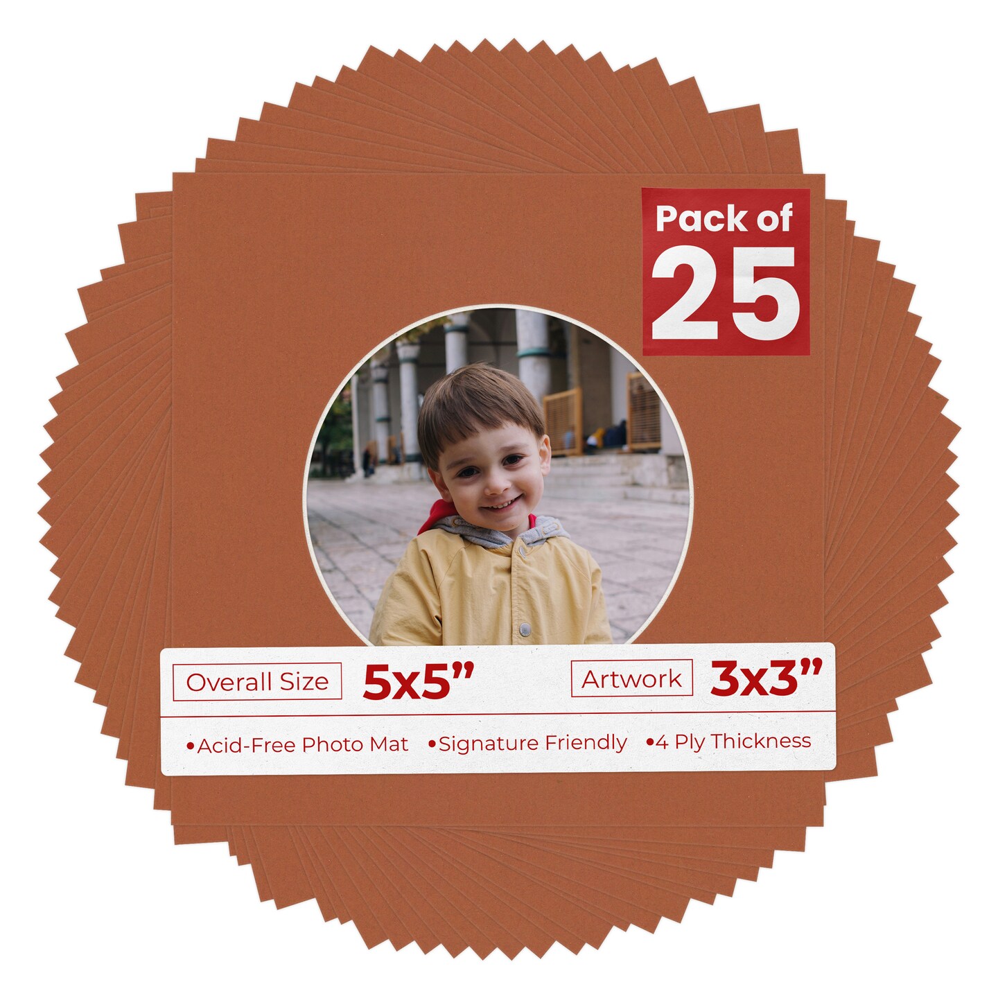 Terracotta Red Mat Board for 5x5 Inch Frames - Circle Opening for 3x3 ...