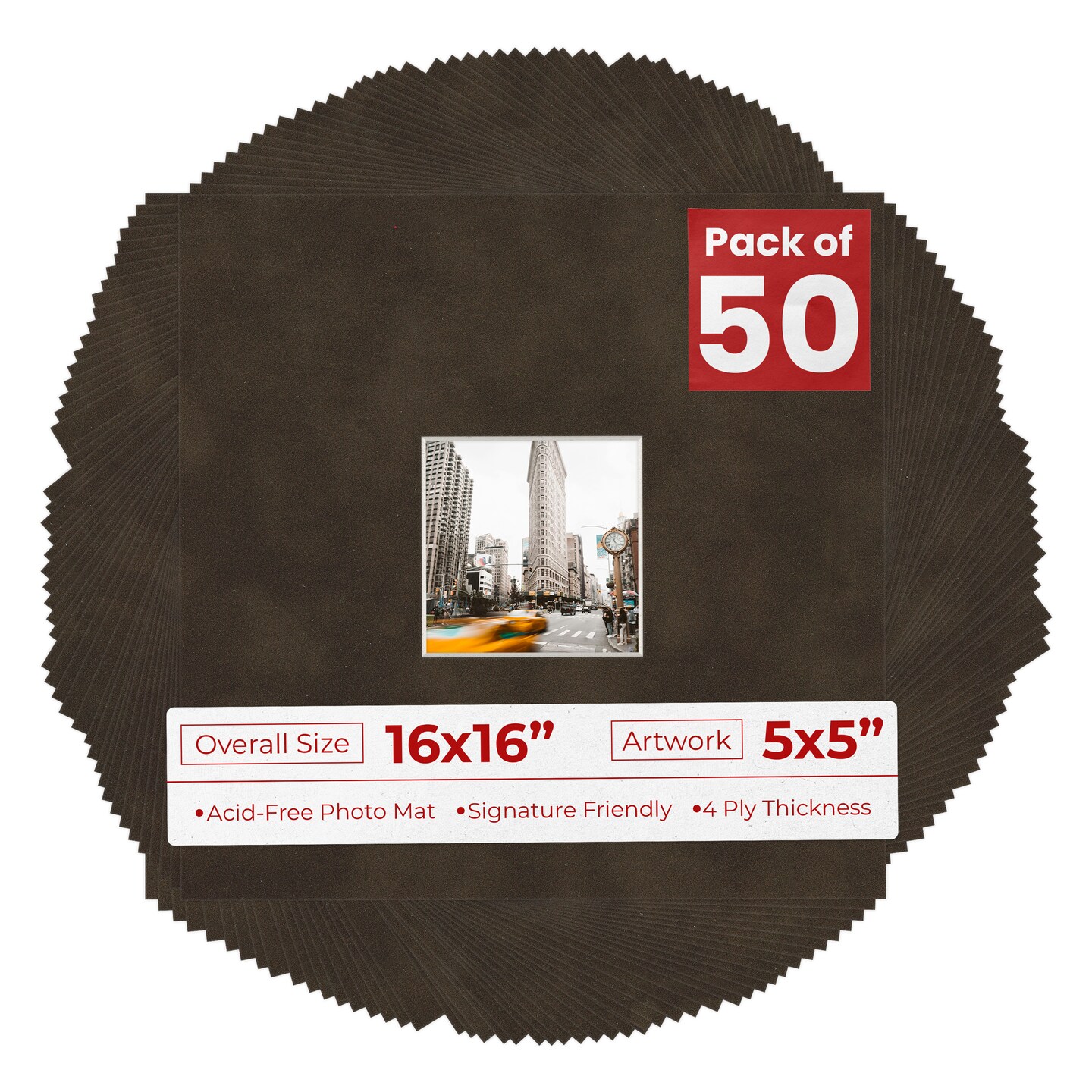 Brown Suede Mat Board for 16x16 Frames - Fits 5x5 Photos, Color: Brown ...