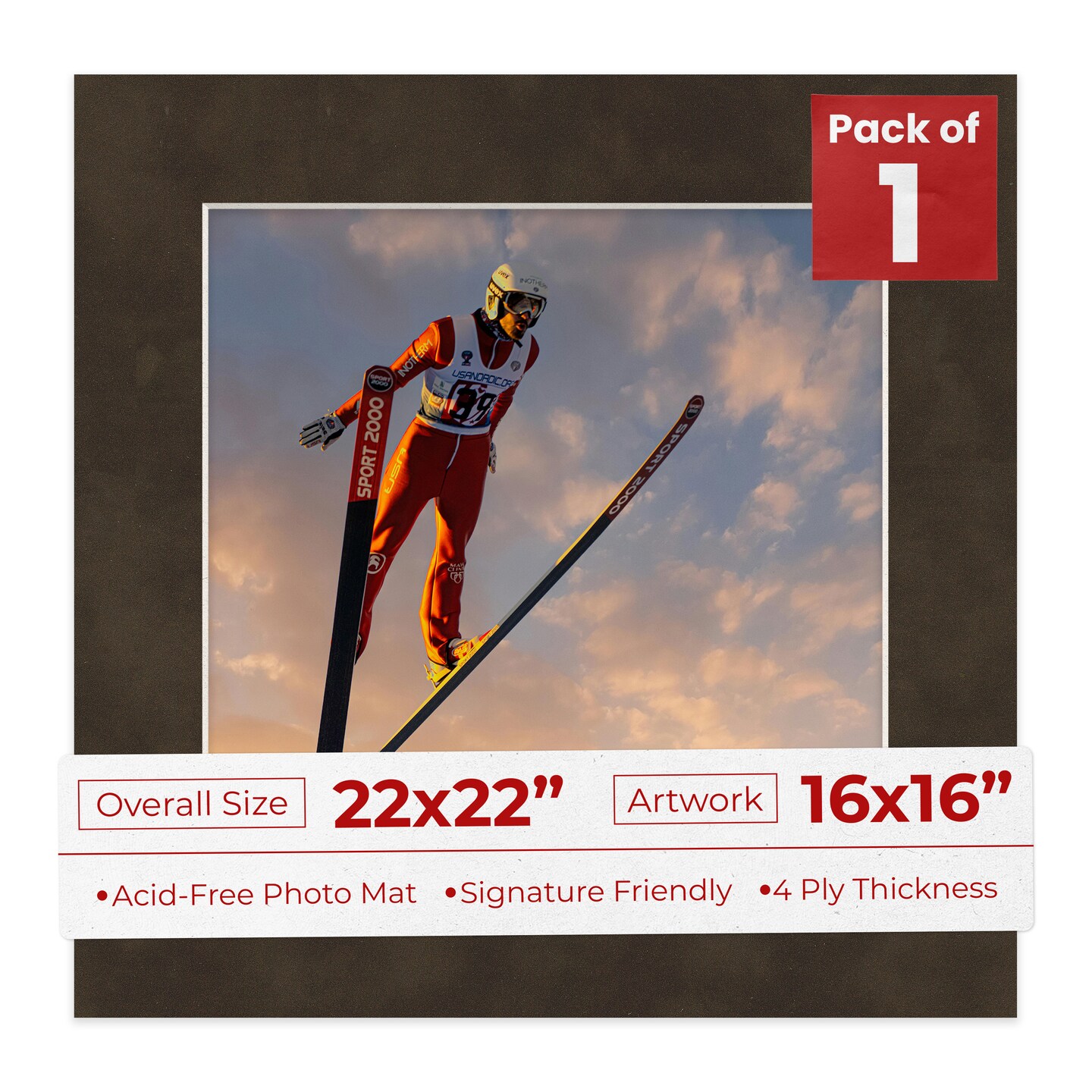 Brown Suede Mat Board for 22x22 Frames - Fits 16x16 Photos, Color ...