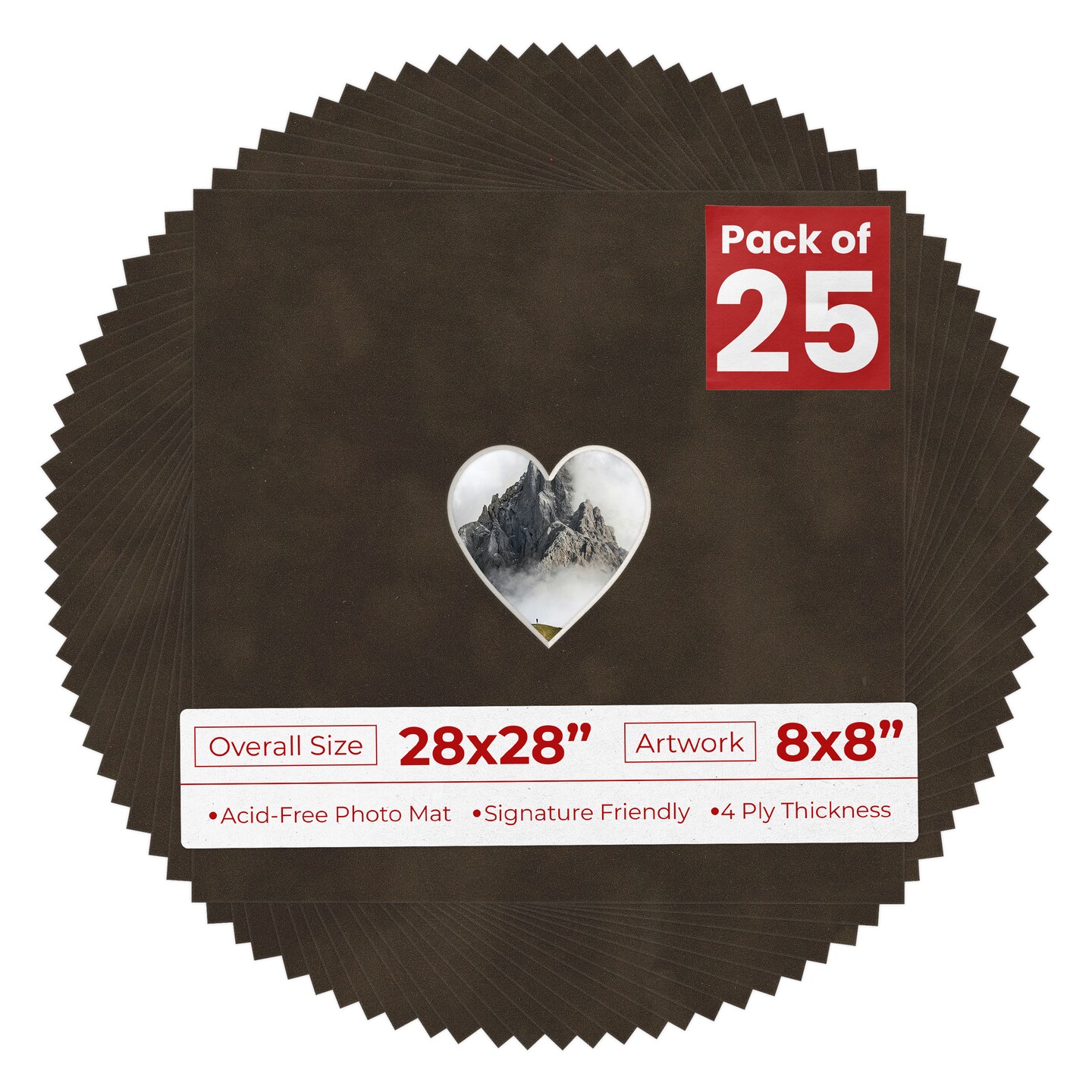 Brown Suede Mat Board for 28x28 Frames - Heart Opening for 8x8 Photos ...