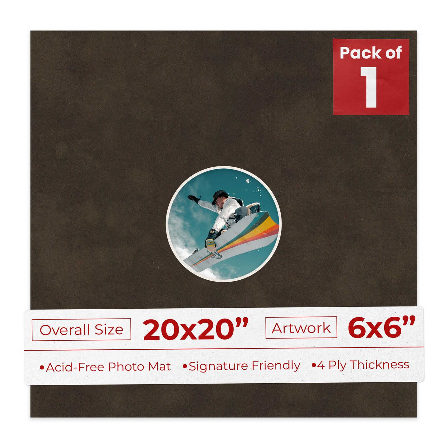 Brown Suede Mat Board for 20x20 Frames - Circle Opening for 6x6 Photos ...