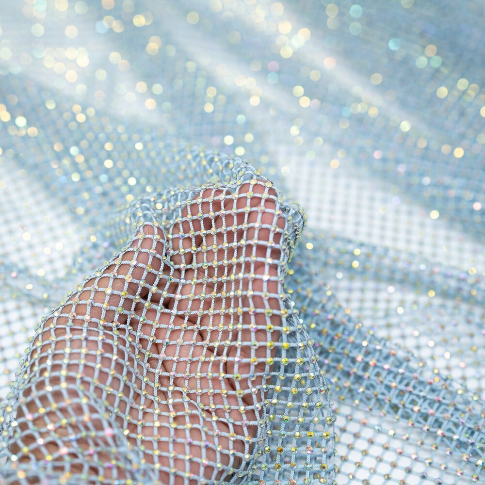1 Yard Enigma Diamond Fishnet Fabric Rhinestone Embellished Stretch for ...