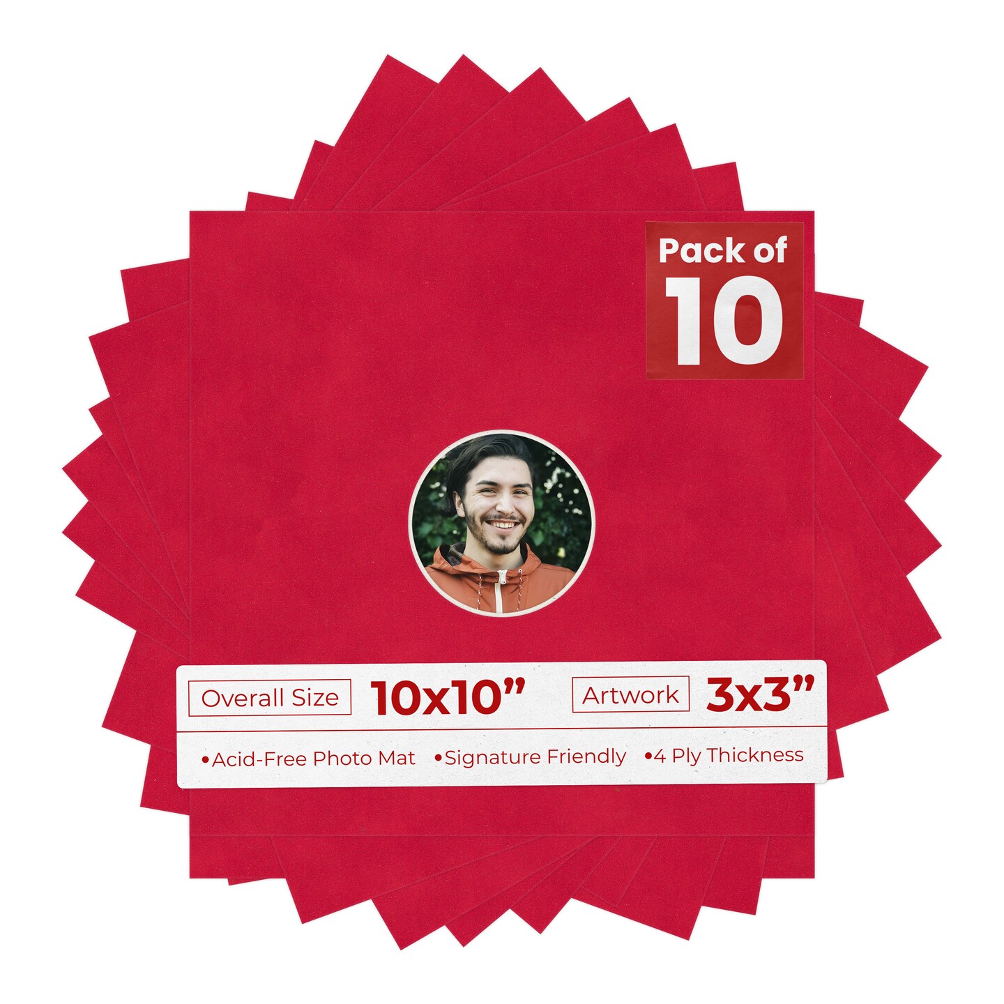 Cherry Red Suede Mat Board for 10x10 Frames - Circle Opening for 3x3 ...