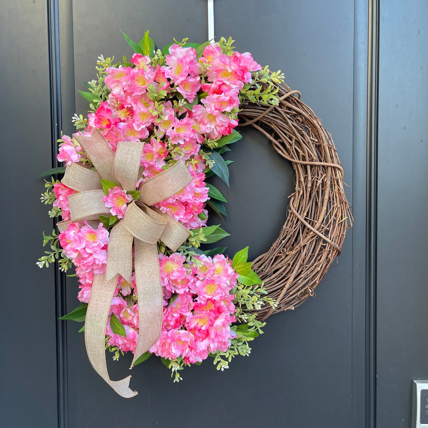 Pink Cherry Blossom Floral Wreath for Front Door, Cherry Blossom Spring ...