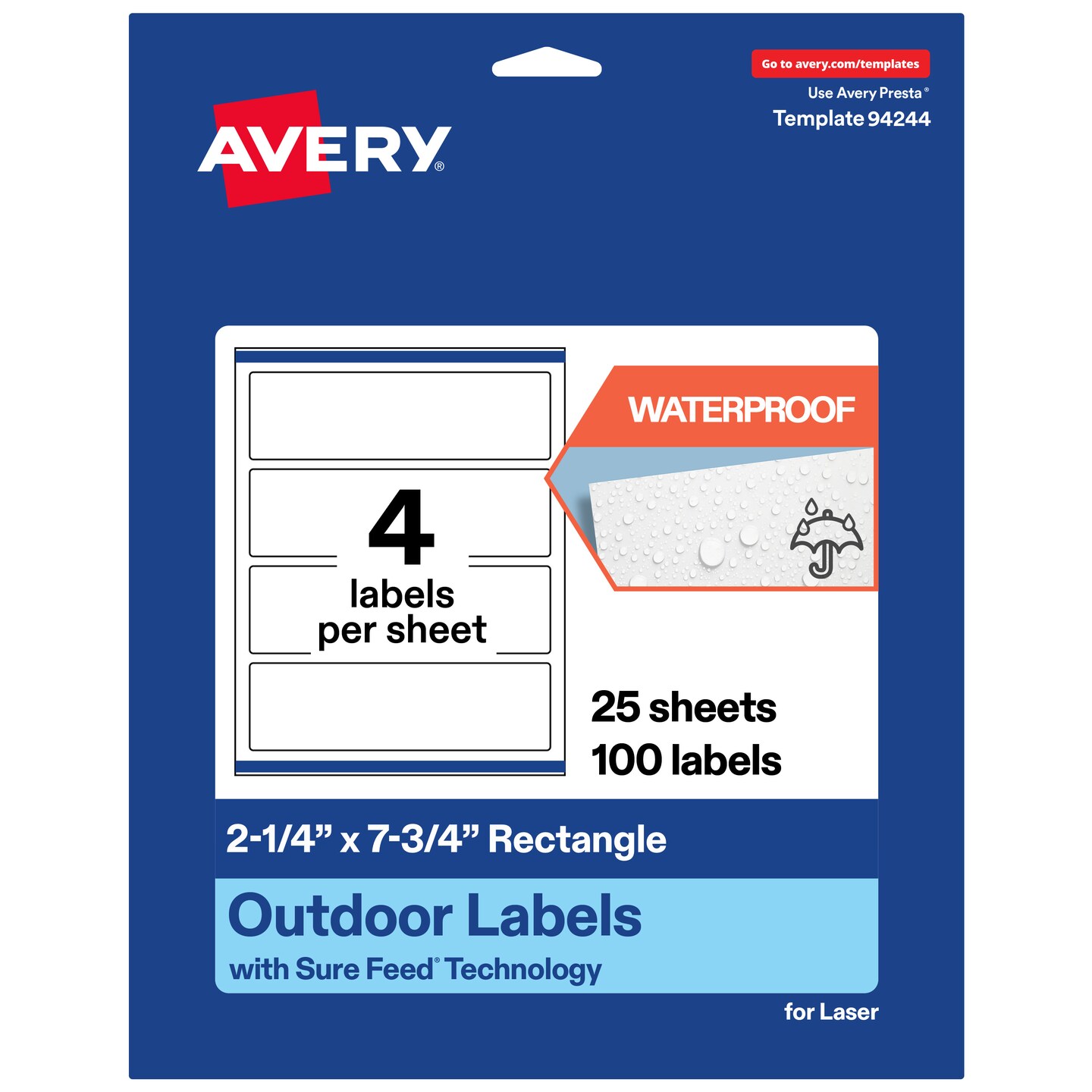 Avery Outdoor Waterproof Labels, 2.25" x 7.75" Rectangle, Color: White ...