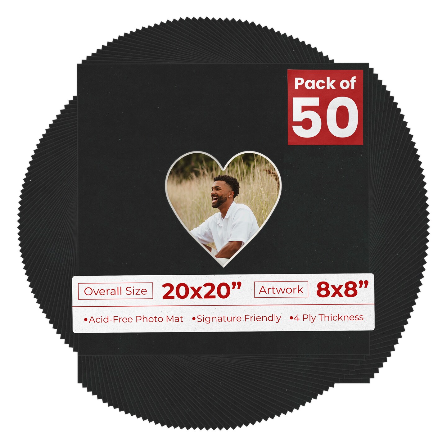 Black Suede Mat Board for 20x20 Frames - Heart Opening for 8x8 Photos ...