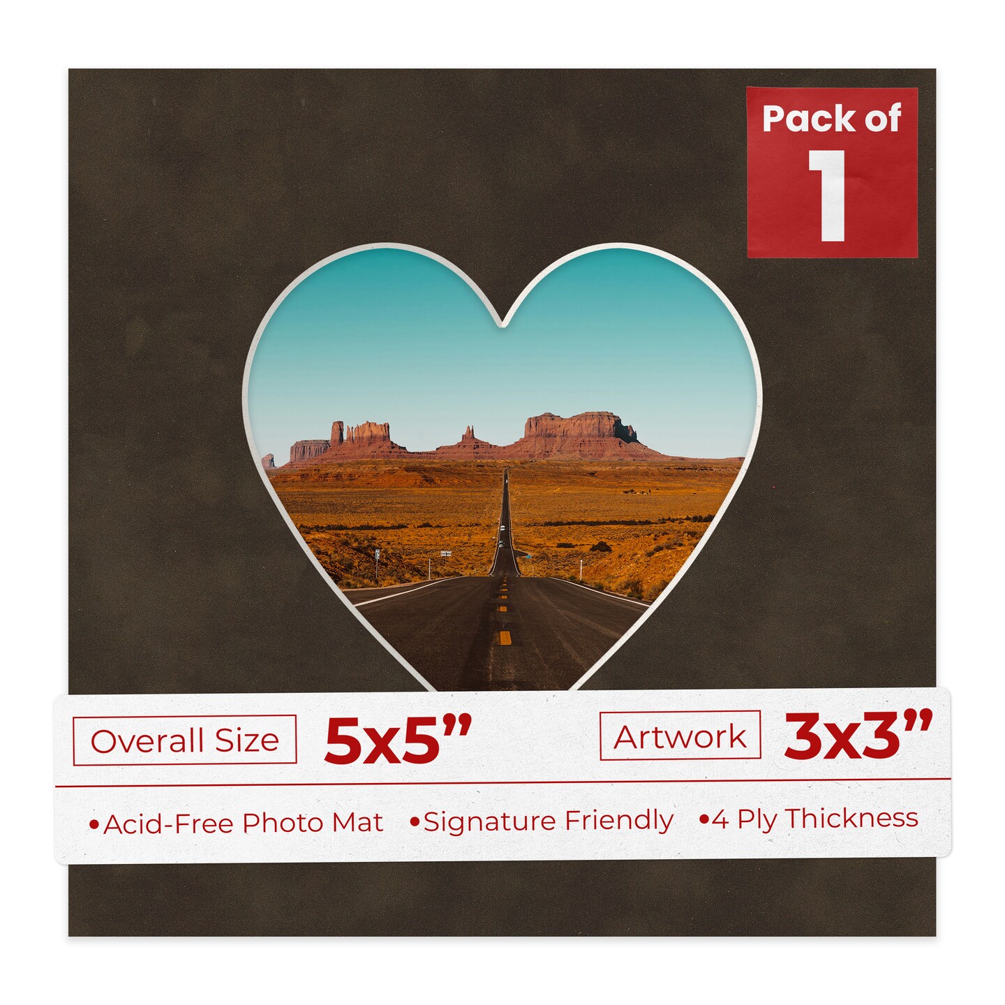 Brown Suede Mat Board for 5x5 Inch Frames - Heart Opening for 3x3 ...