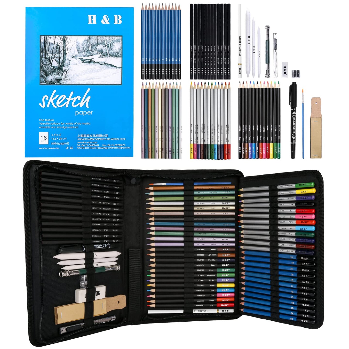 72PCS Drawing Supplies Sketching Set,Art Kit include Drawing & Colored Pencils for Adults ...