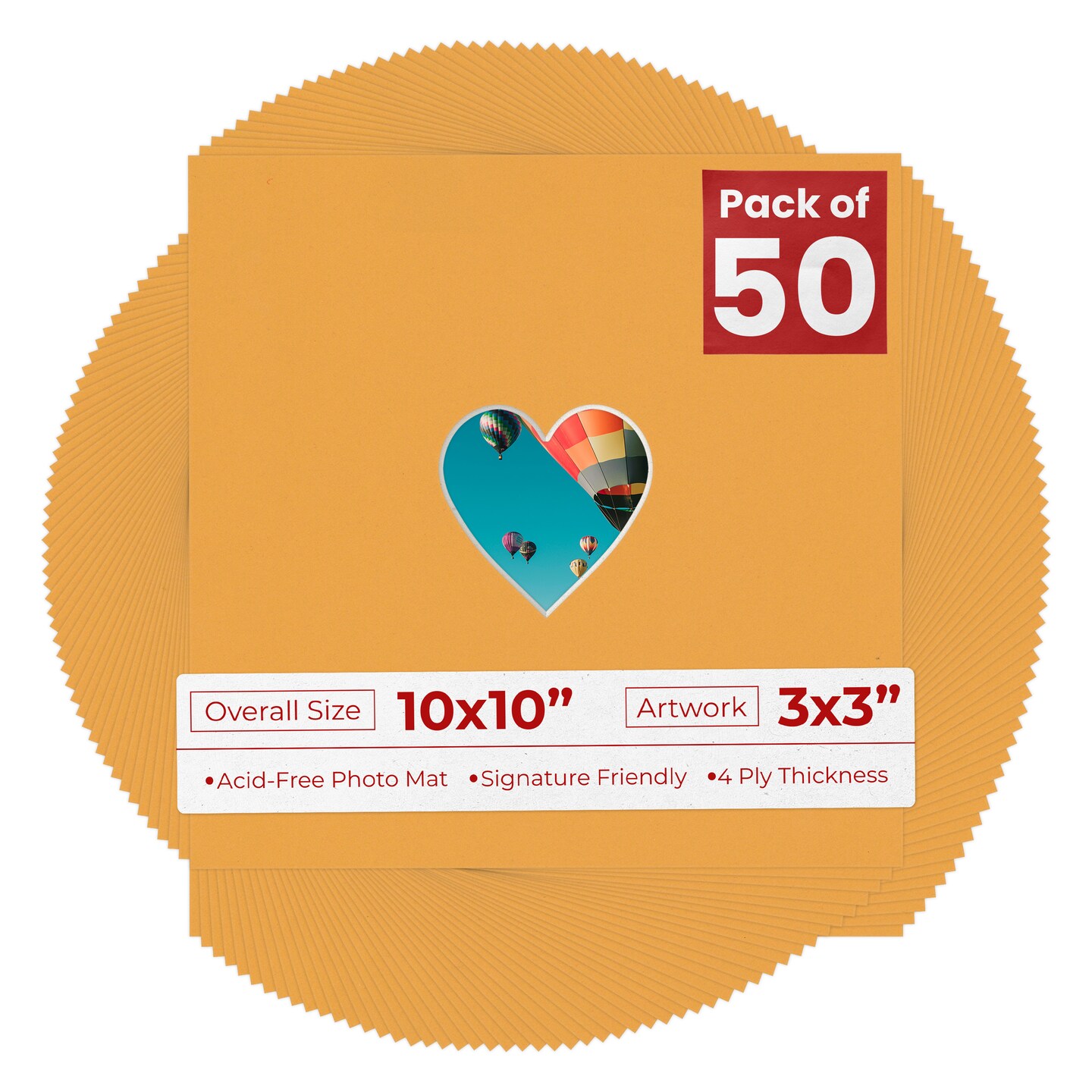 Golden Orange Mat Board for 10x10 Frames - Heart Opening for 3x3 Photos ...