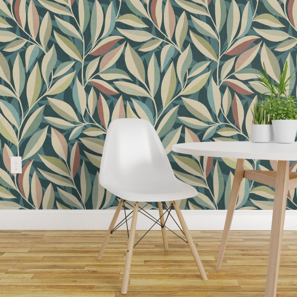 Non-Pasted Wallpaper 2FT Wide Modern Botanical Calm Leaves Eucalyptus ...