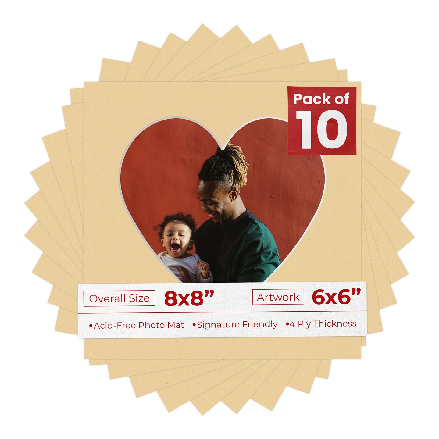 Beige Mat Board for 8x8 Frames - Heart Opening for 6x6 Photos, Color ...