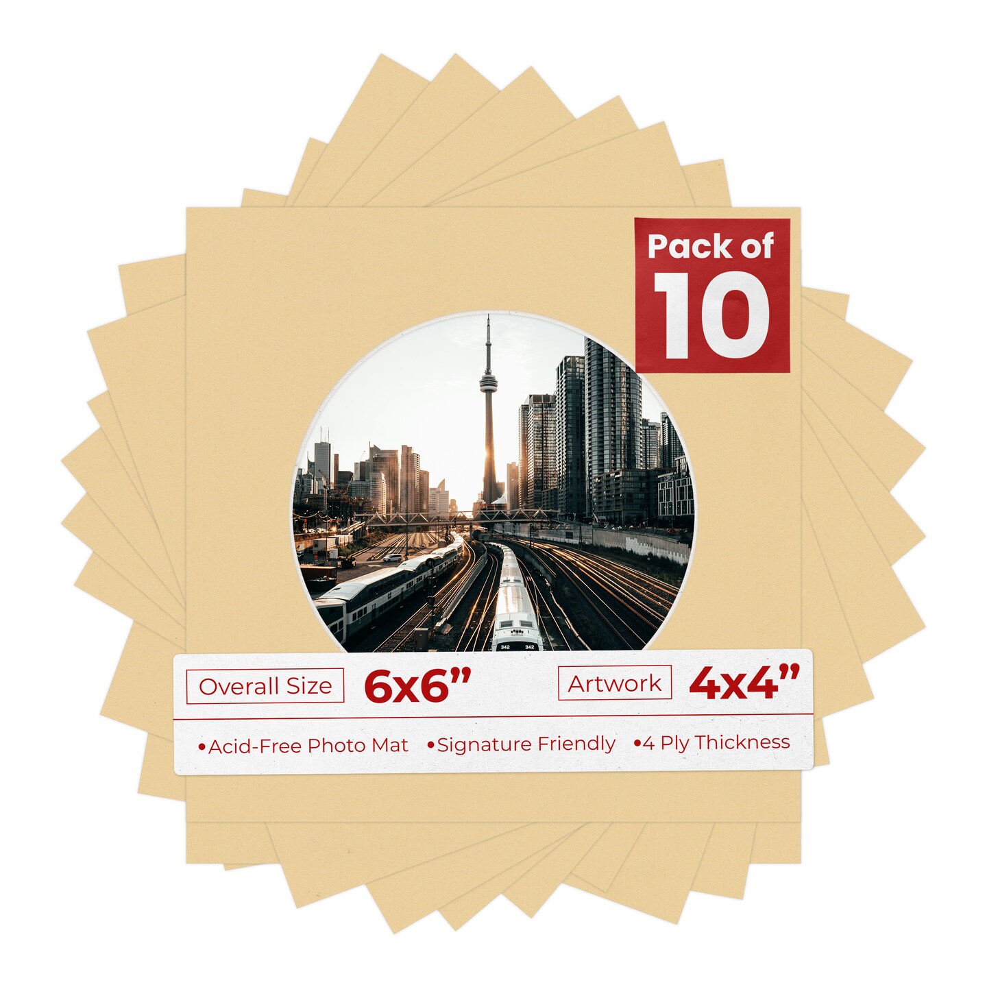Beige Mat Board for 6x6 Frames - Circle Opening for 4x4 Photos, Color ...