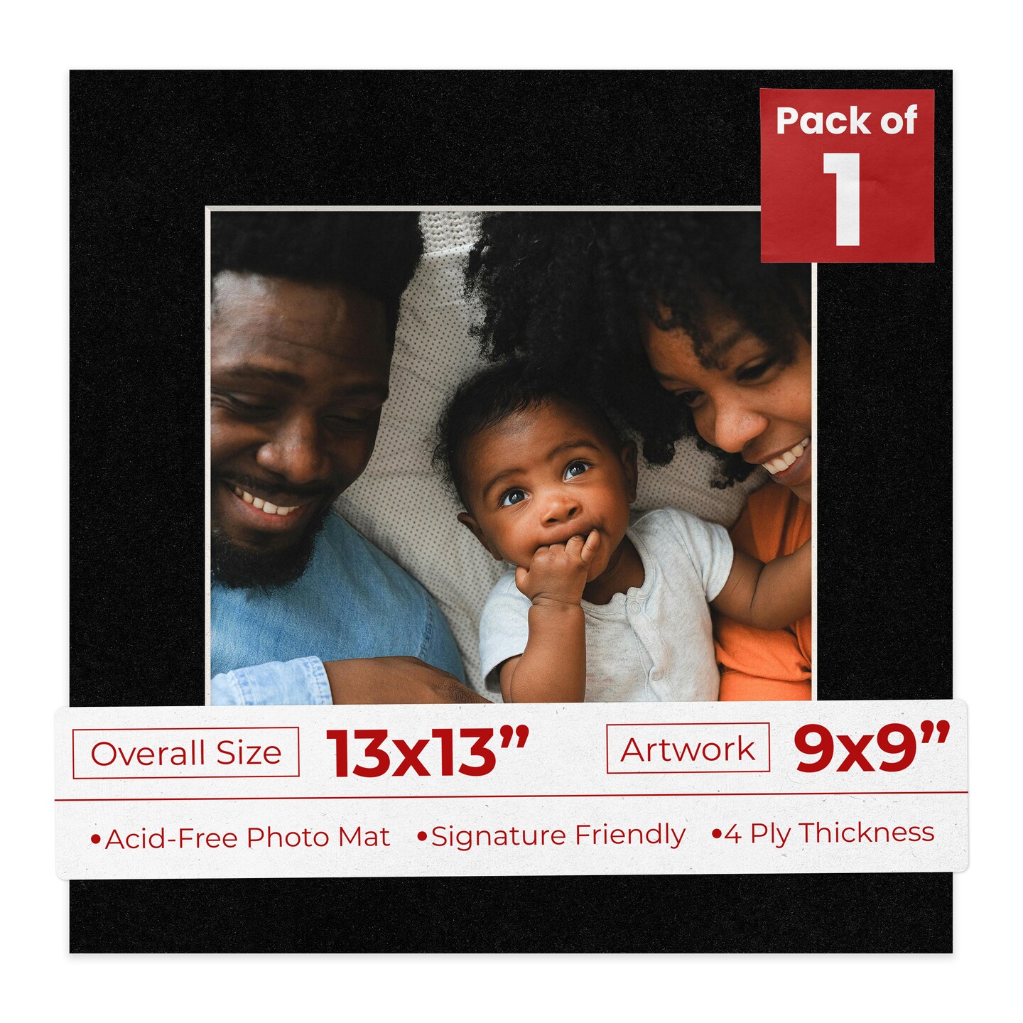 Black with Black Core Mat Board for 13x13 Frames - Fits 9x9 Photos ...