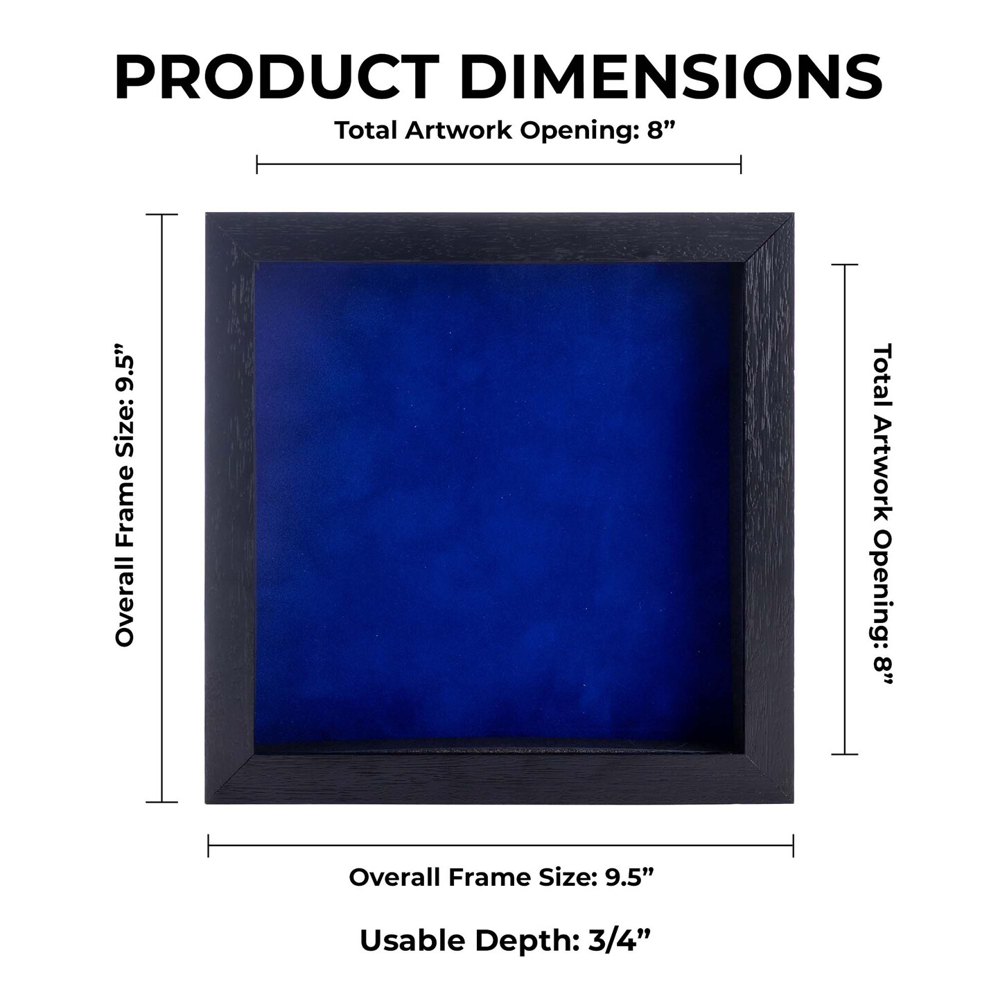 Black Wood Grain Shadow Box Frame with Acrylic Front - Royal Blue Suede ...