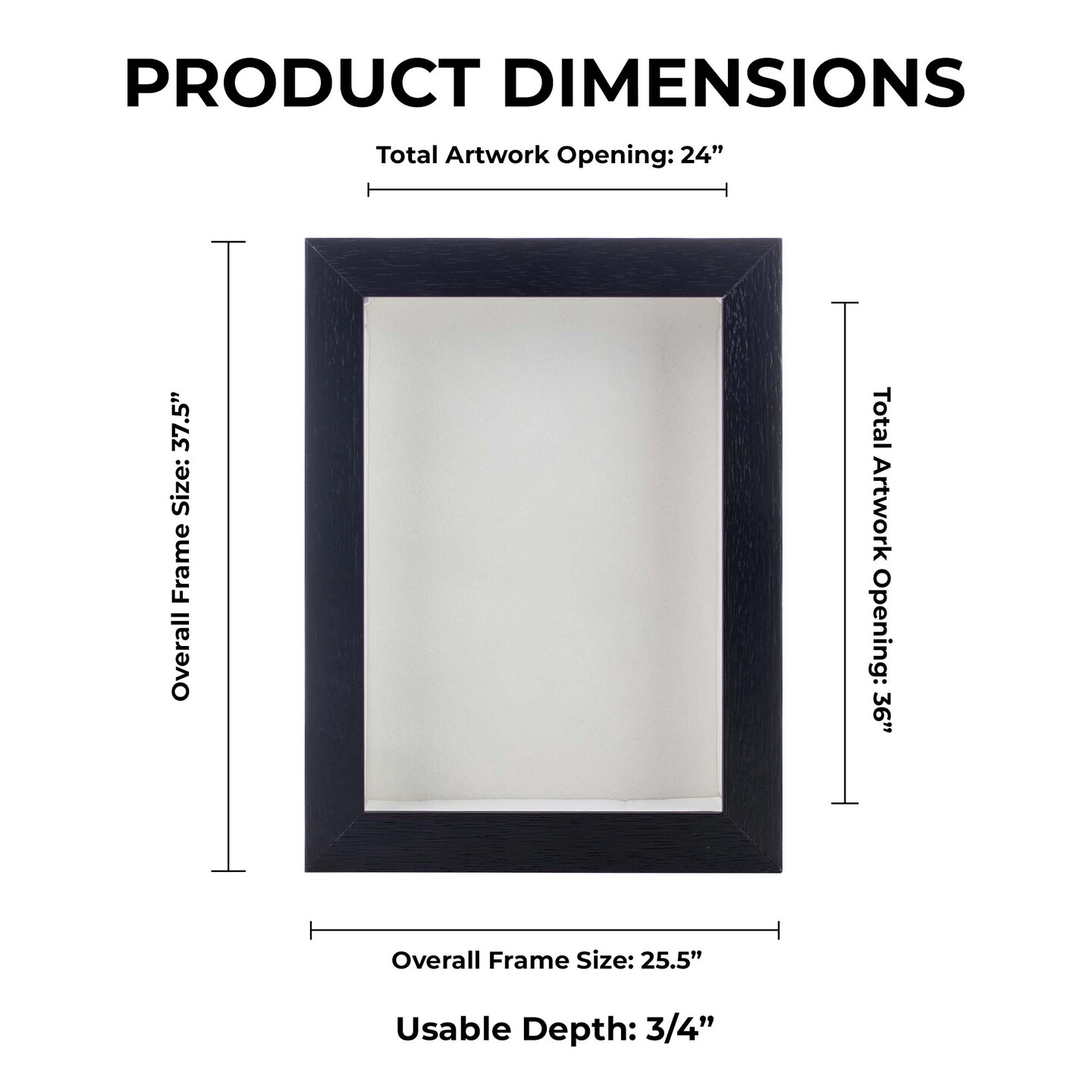 Black Wood Grain Shadow Box Frame with Acrylic Front - White Suede ...