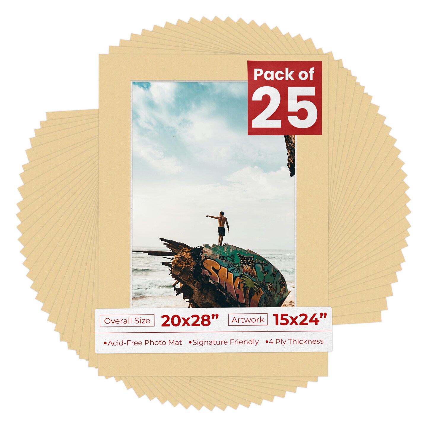 Beige Mat Board for 20x28 Frames - Fits 15x24 Photos, Color: Brown ...