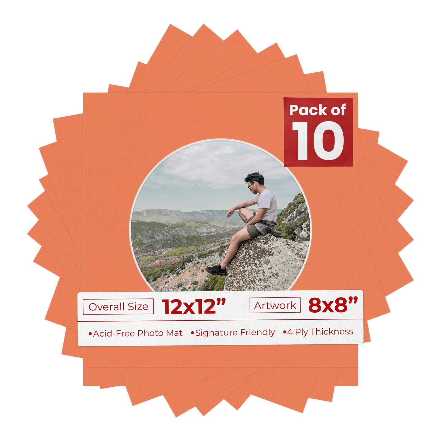 Carnelian Orange Mat Board for 12x12 Frames - Circle Opening for 8x8 ...