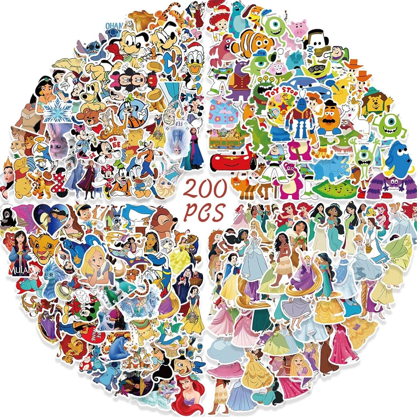 200Pcs Kids Stickers Pack Princess Stickers Cute Cartoon Characters ...