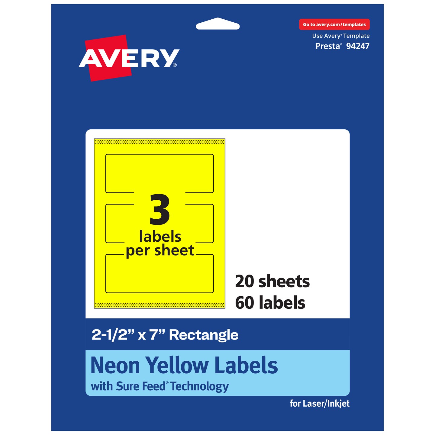 Avery Neon Yellow Paper Labels, 2.5" x 7" Rectangle | Michaels