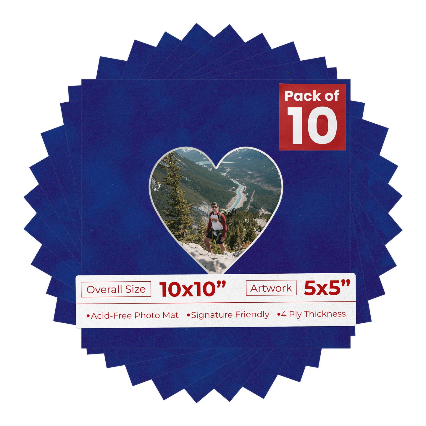 Royal Blue Suede Mat Board for 10x10 Frames - Heart Opening for 5x5 ...