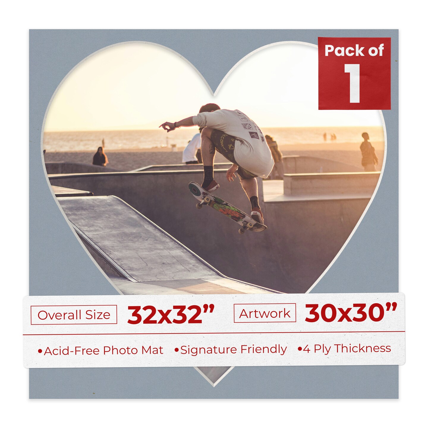 Mid Grey Mat Board for 32x32 Frames - Heart Opening for 30x30 Photos ...