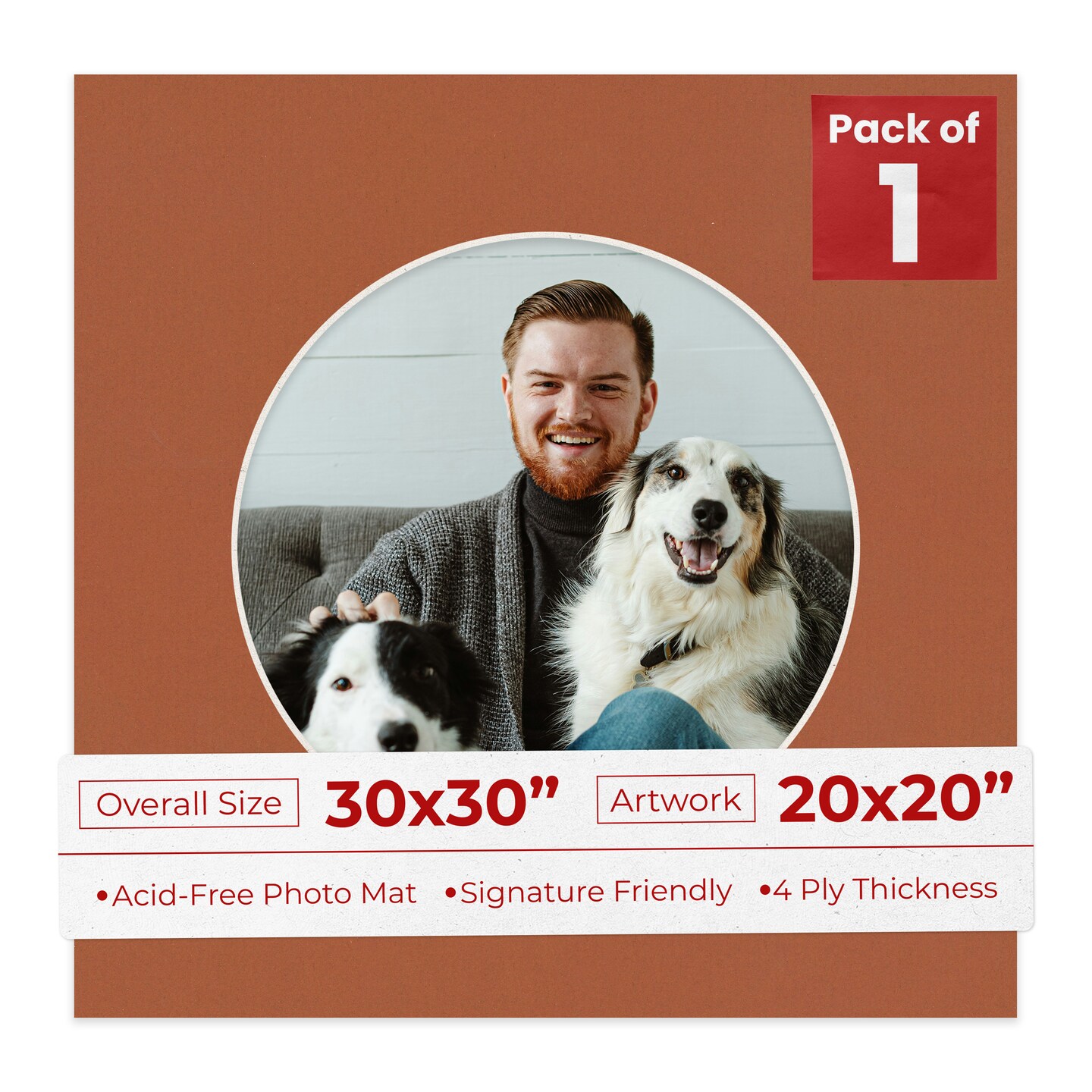 Terra-cotta Red Mat Board for 30x30 Frames - Circle Opening for 20x20 ...