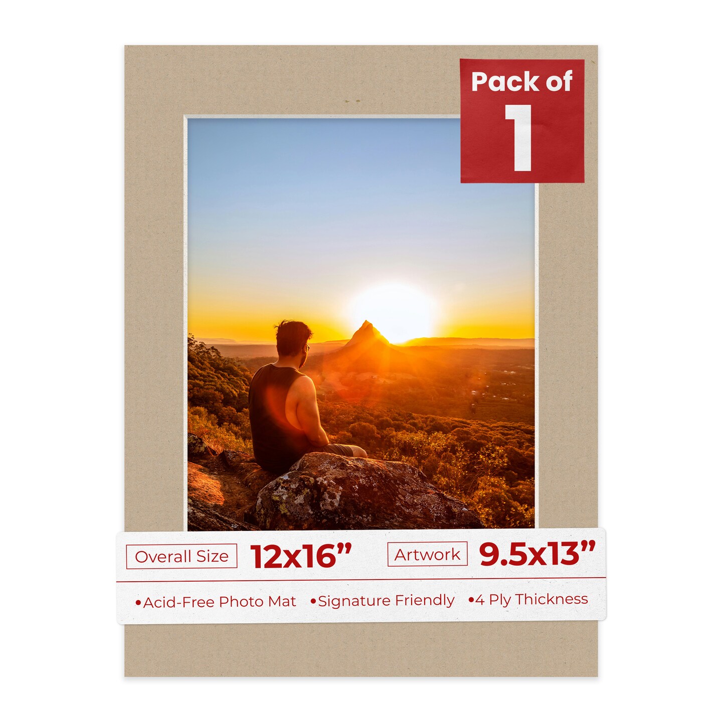 Tawny Brown Mat Board for 12x16 Frames - Fits 9.5x13 Photos, Color ...