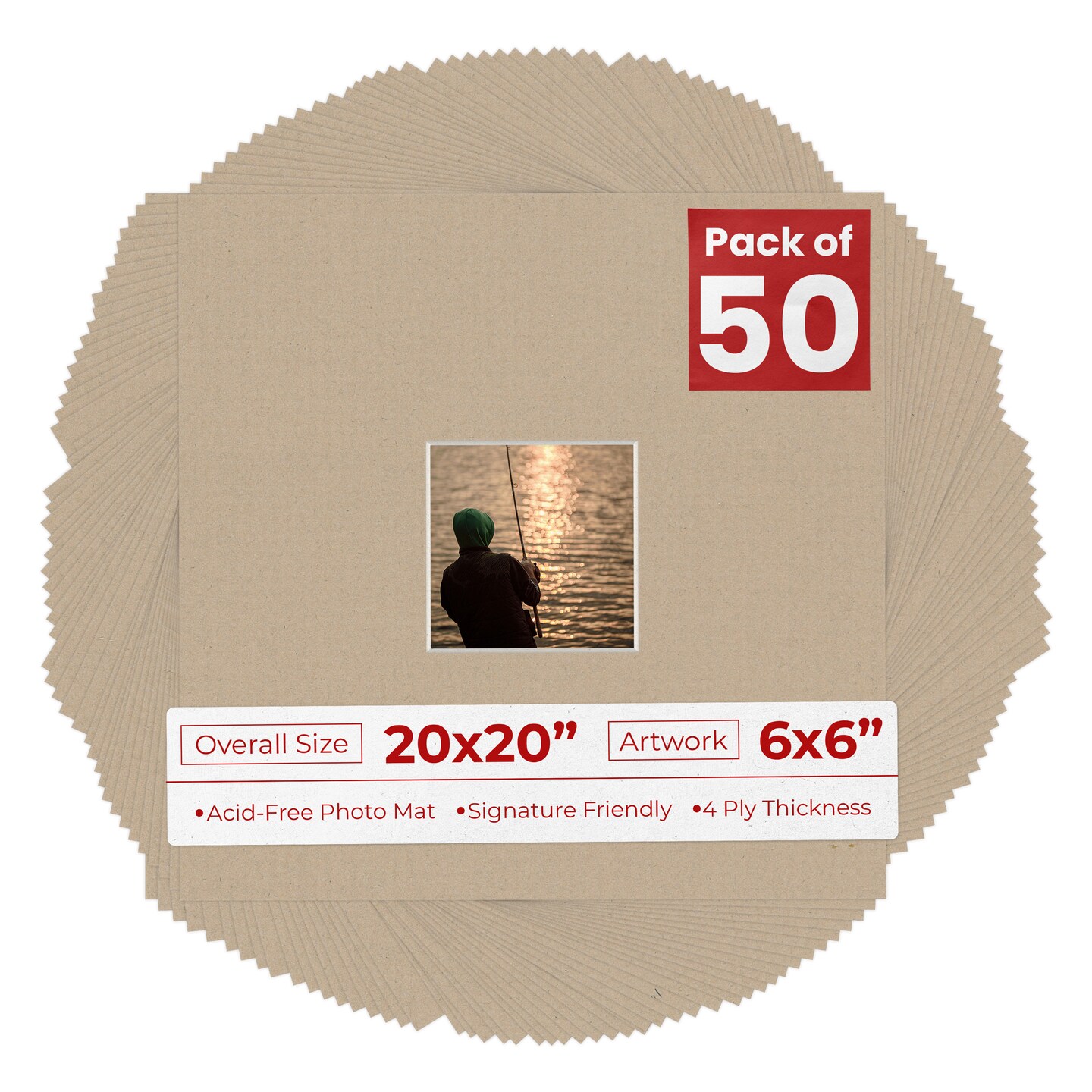Tawny Brown Mat Board for 20x20 Frames - Fits 6x6 Photos, Color: Brown ...
