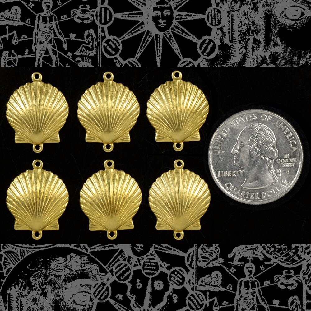Raw Brass Medium Sized Sea Shell Two Ring Connectors - Set of Six - B ...