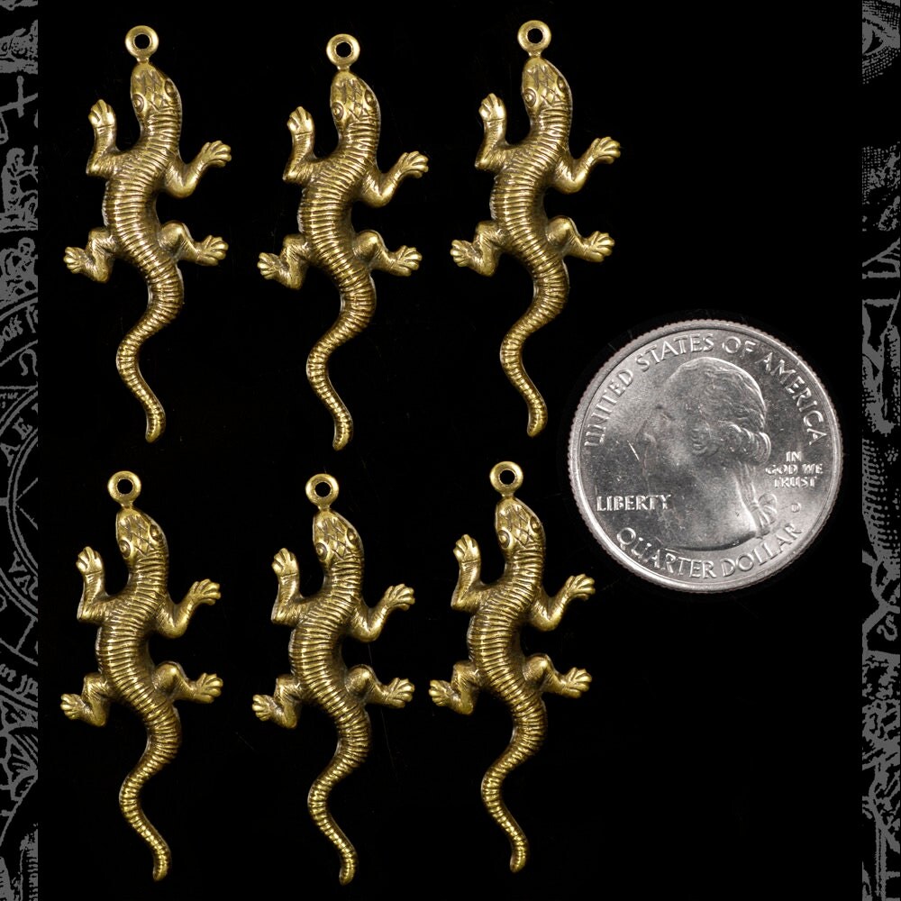 Antiqued Brass Lizard Charms can be used as Connectors - Set of Six- AB ...