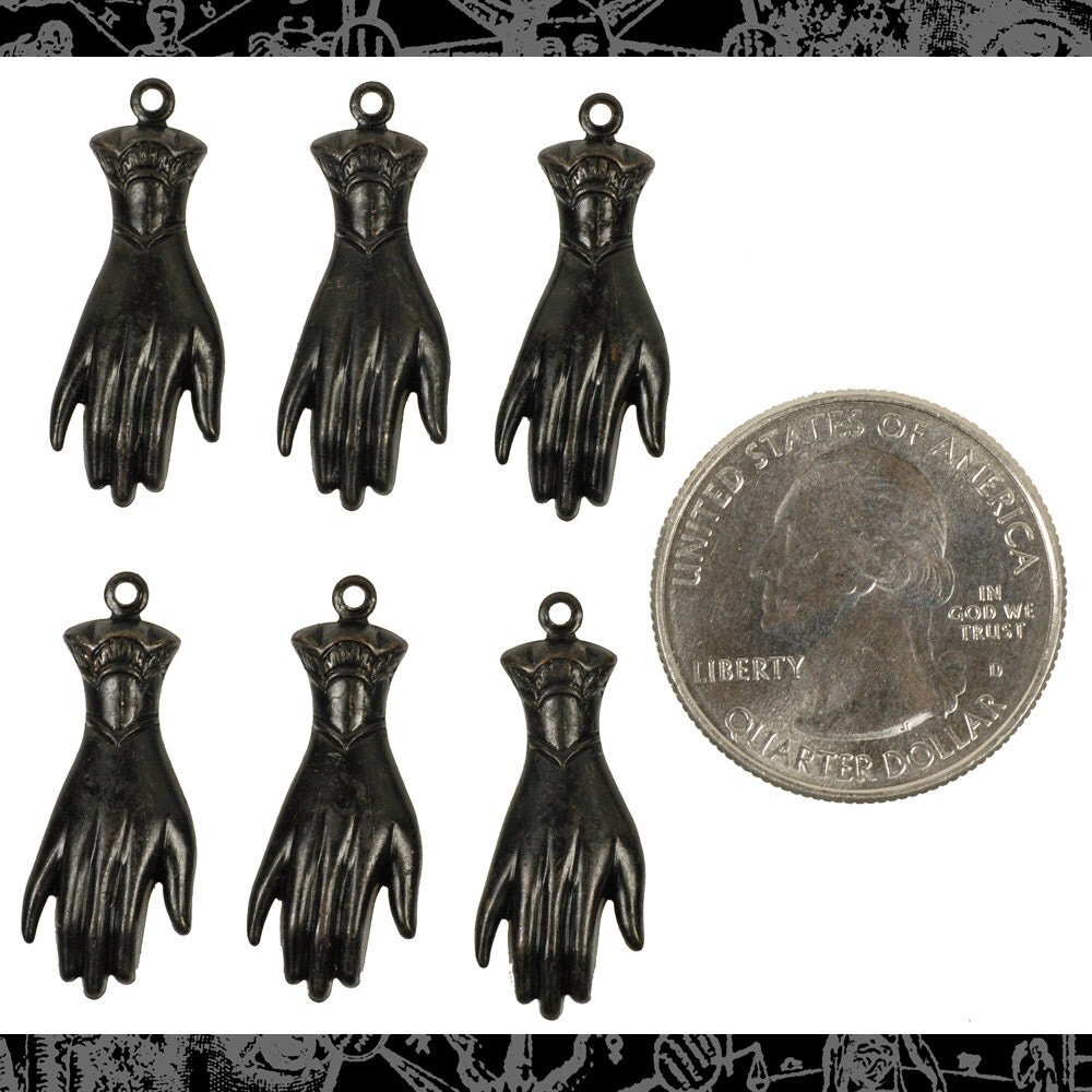 Black Plated Brass Hand Charms with Ring on Wrist - Set of Six - BB ...