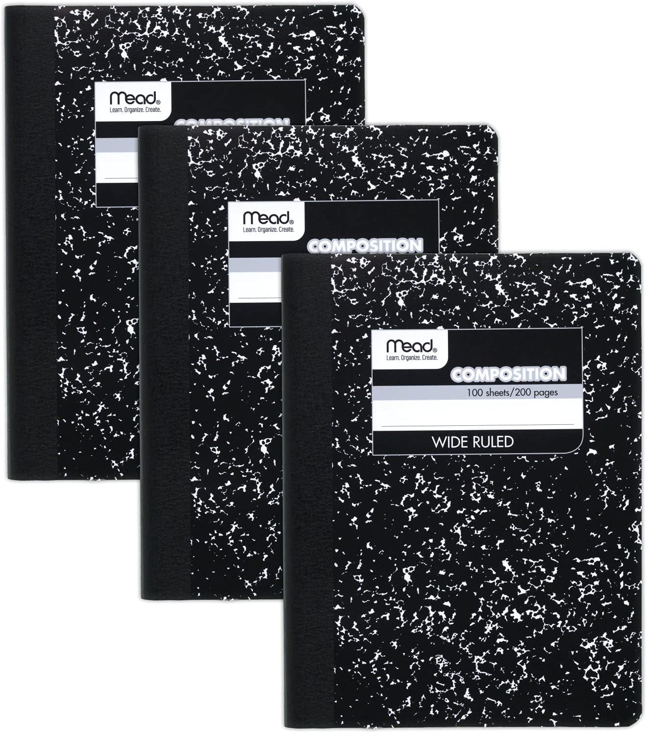 Composition Notebooks, 3 Pack, Wide Ruled Paper, 9-3/4" X 7-1/2", 100 ...