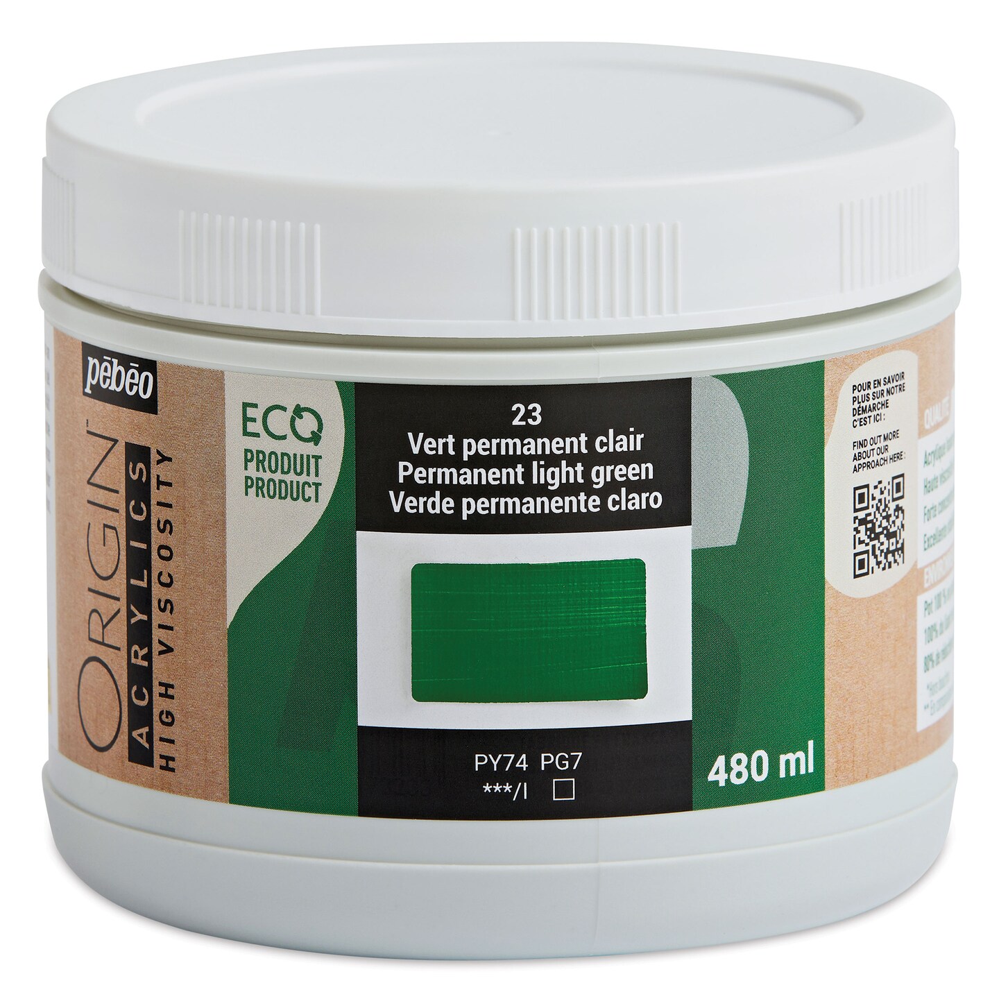 Pebeo Origin Acrylic Paint - Permanent Green Light, 480 ml | Michaels