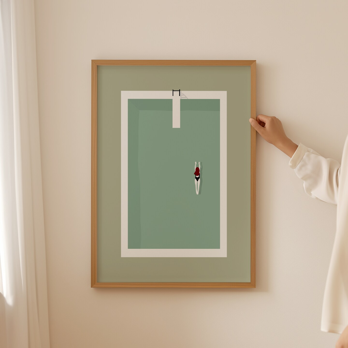 Girl Swimming in Green Pool Print | Summer Girl Poster | Minimalist ...