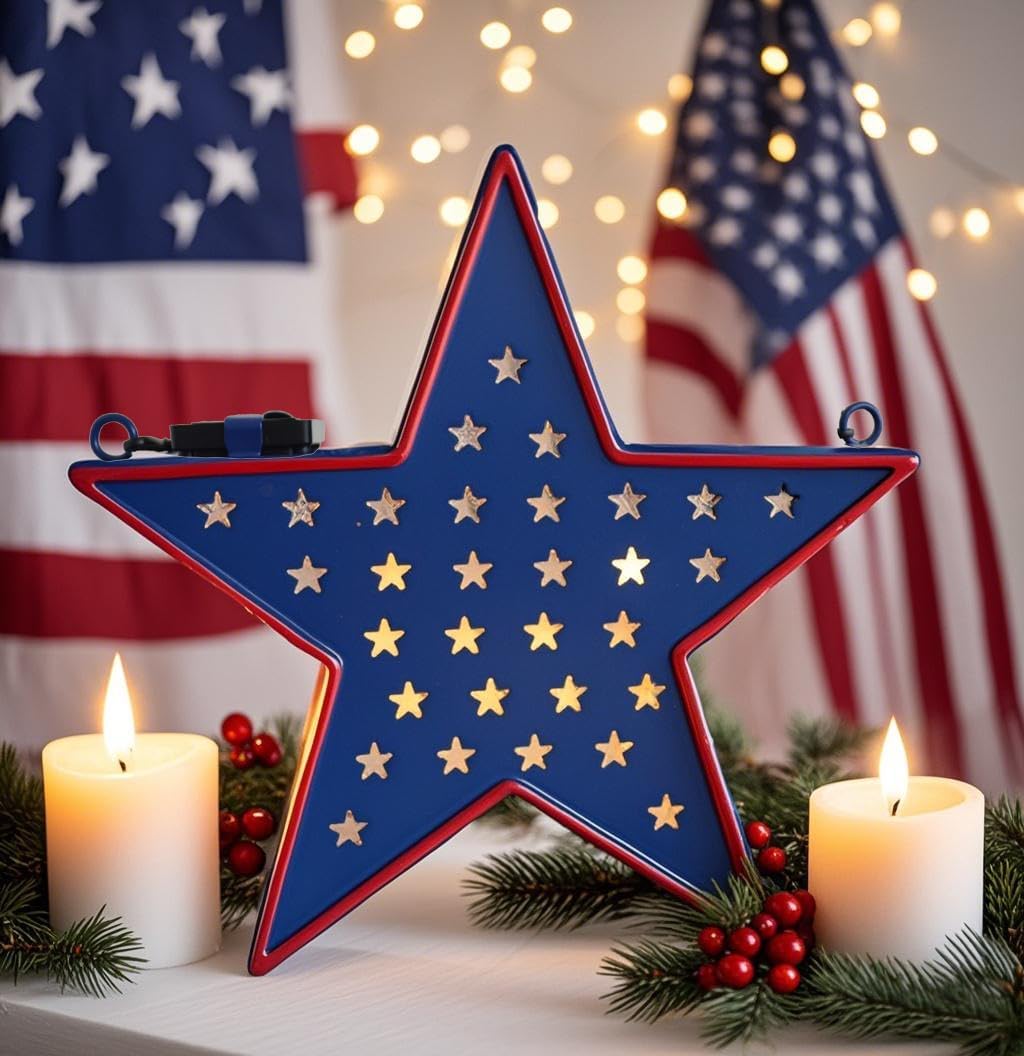 July 4th Country Patriotic Star Light Metal Wall Decor | Michaels