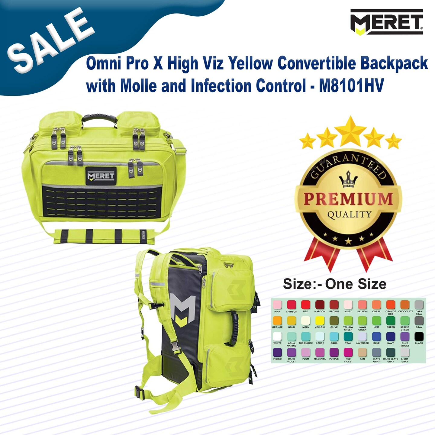 MERET® Omni Pro X High Viz Yellow Convertible Backpack with Molle and ...