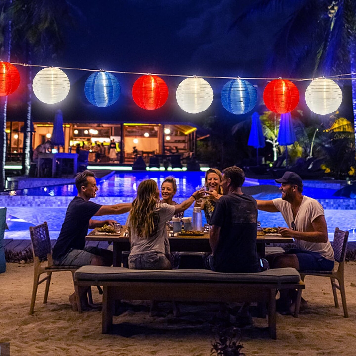 ed White Blue Lantern String Lights Plug in, Large Lantern 4th of July Decor Lights | Michaels