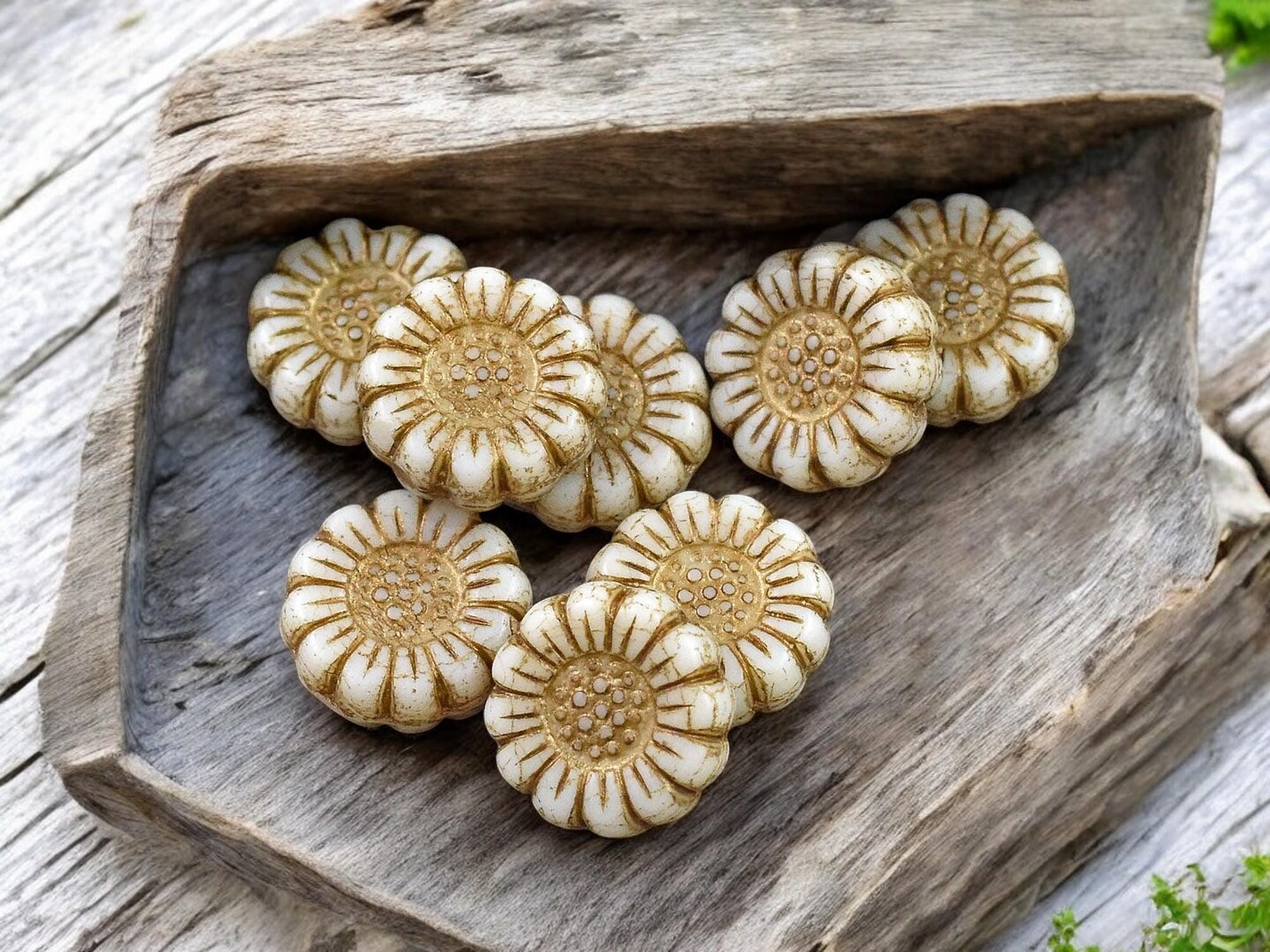 *12* 13mm Dark Bronze Washed Opaque Ivory Sunflower Coin Beads | Michaels