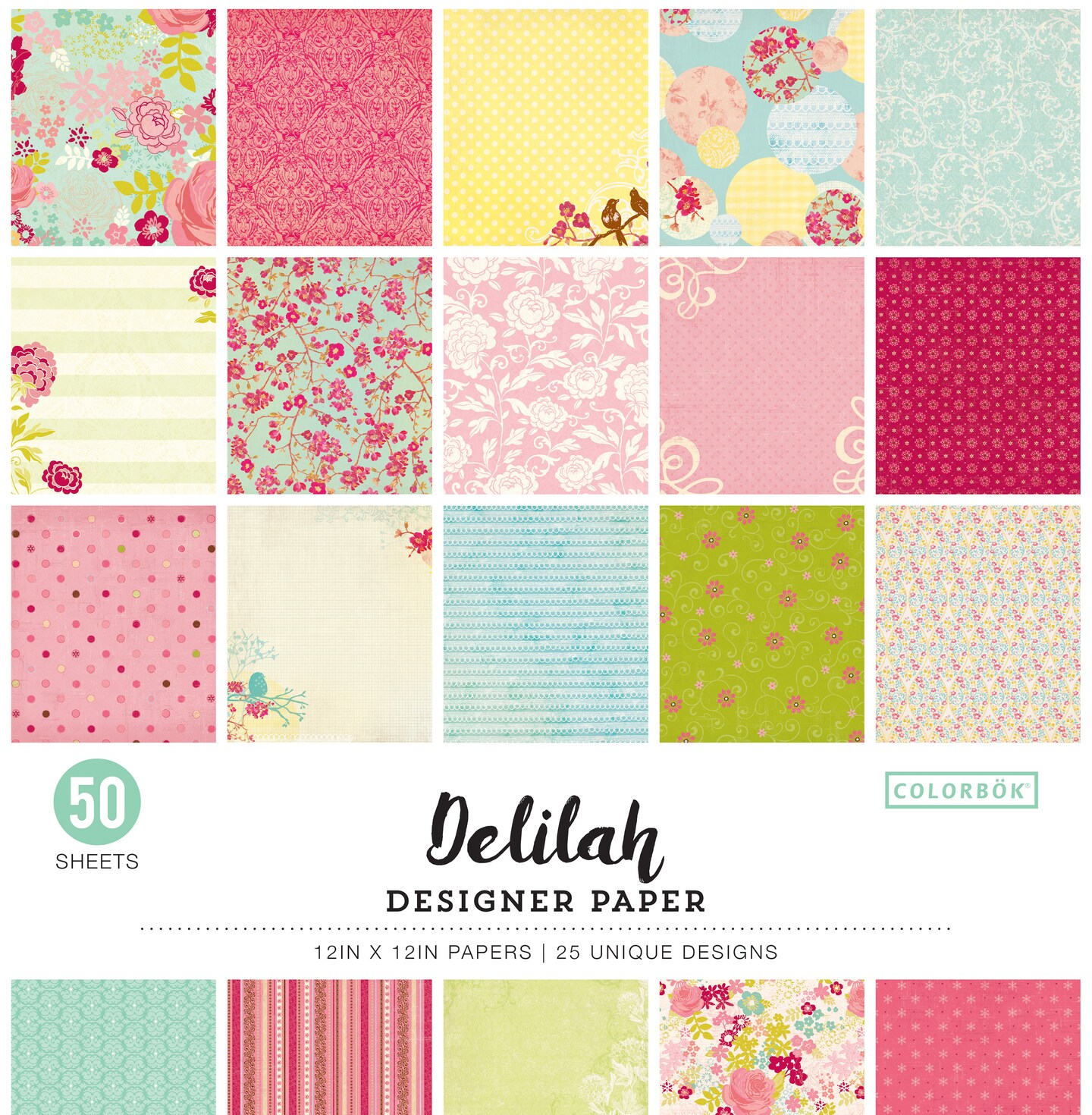 Colorbok 68lb Designer Single-Sided Paper 12"X12" 50/Pkg-Delilah, 25 ...