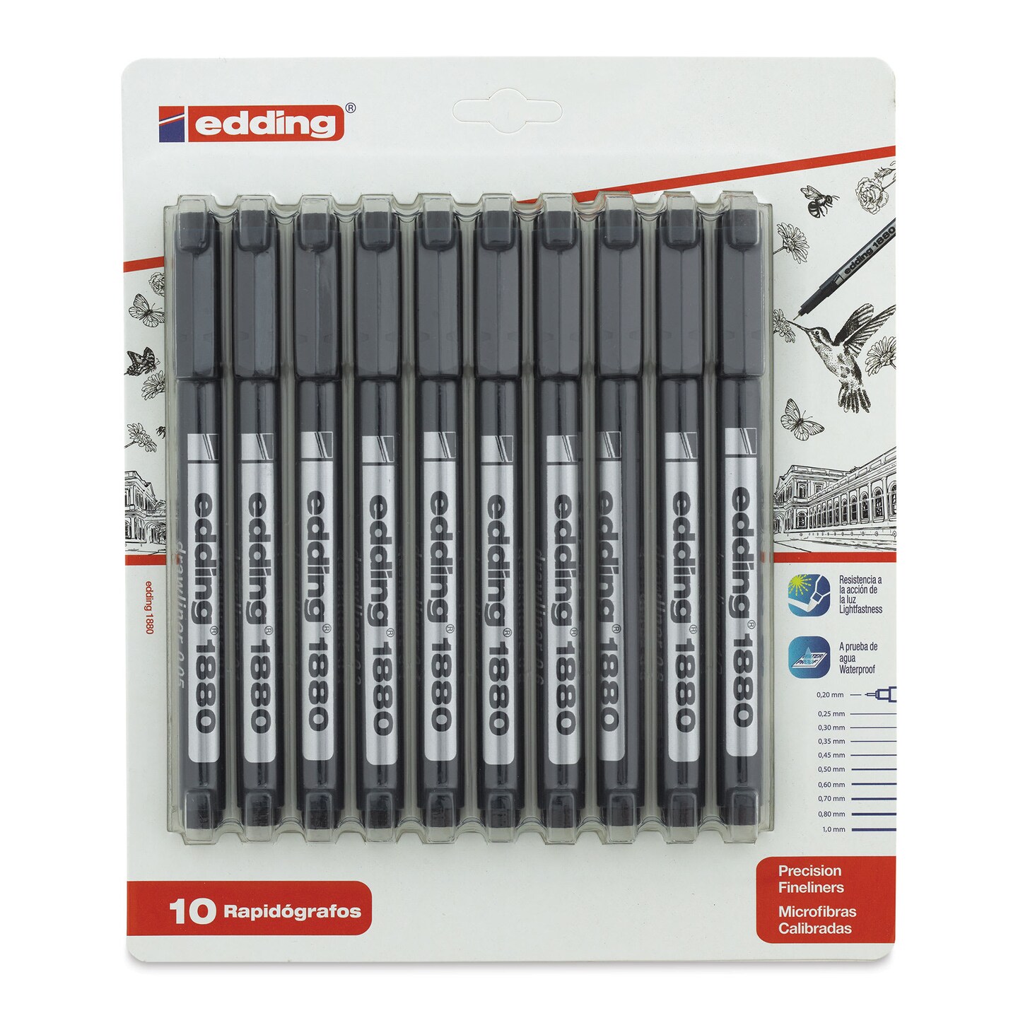 Edding 1880 Drawliner Pen - Black, Set of 10, Color: Black, Count: 1 ...
